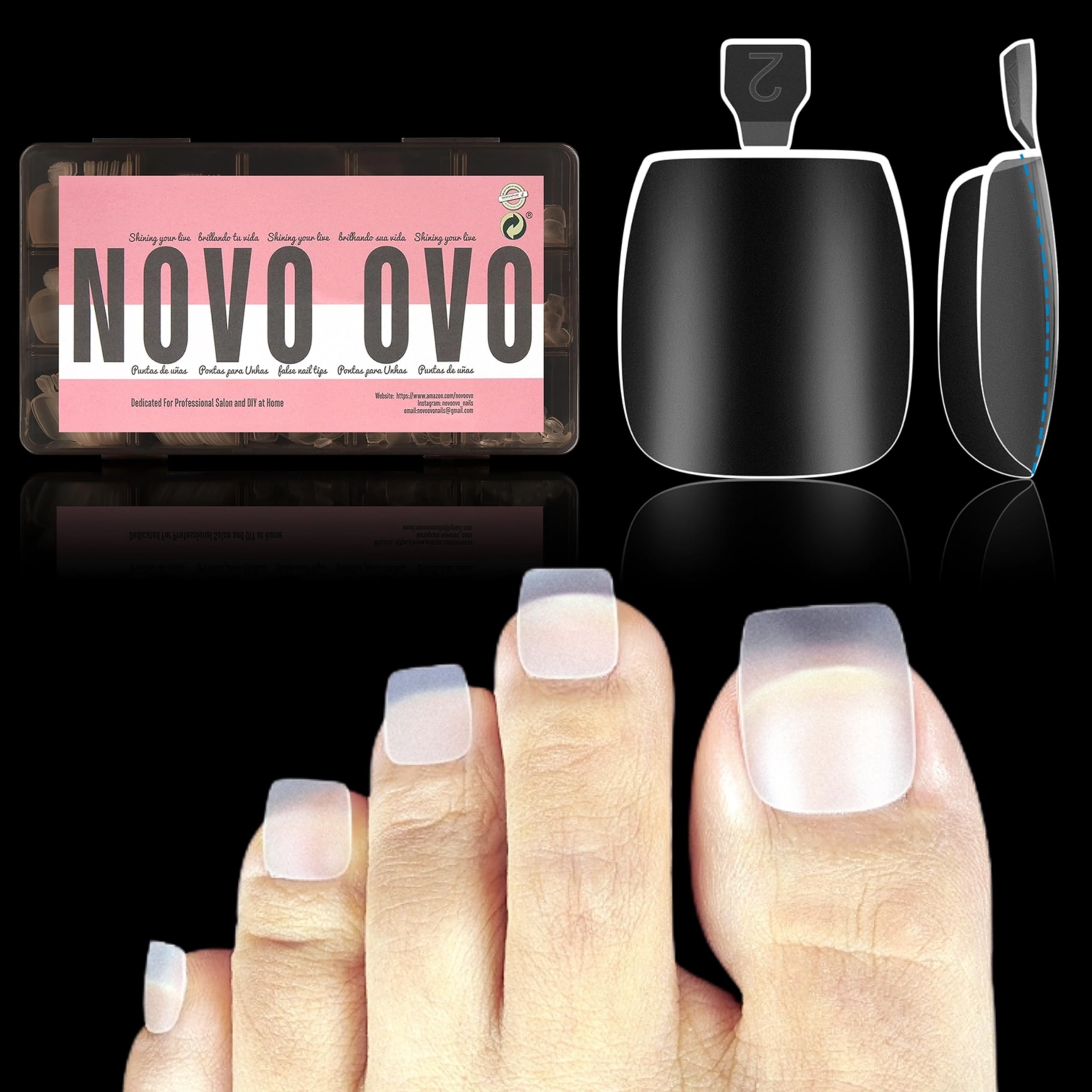 Amazon.com: NOVO OVO Tapered Square Toe Nail Tips Long Thick Press on ...
