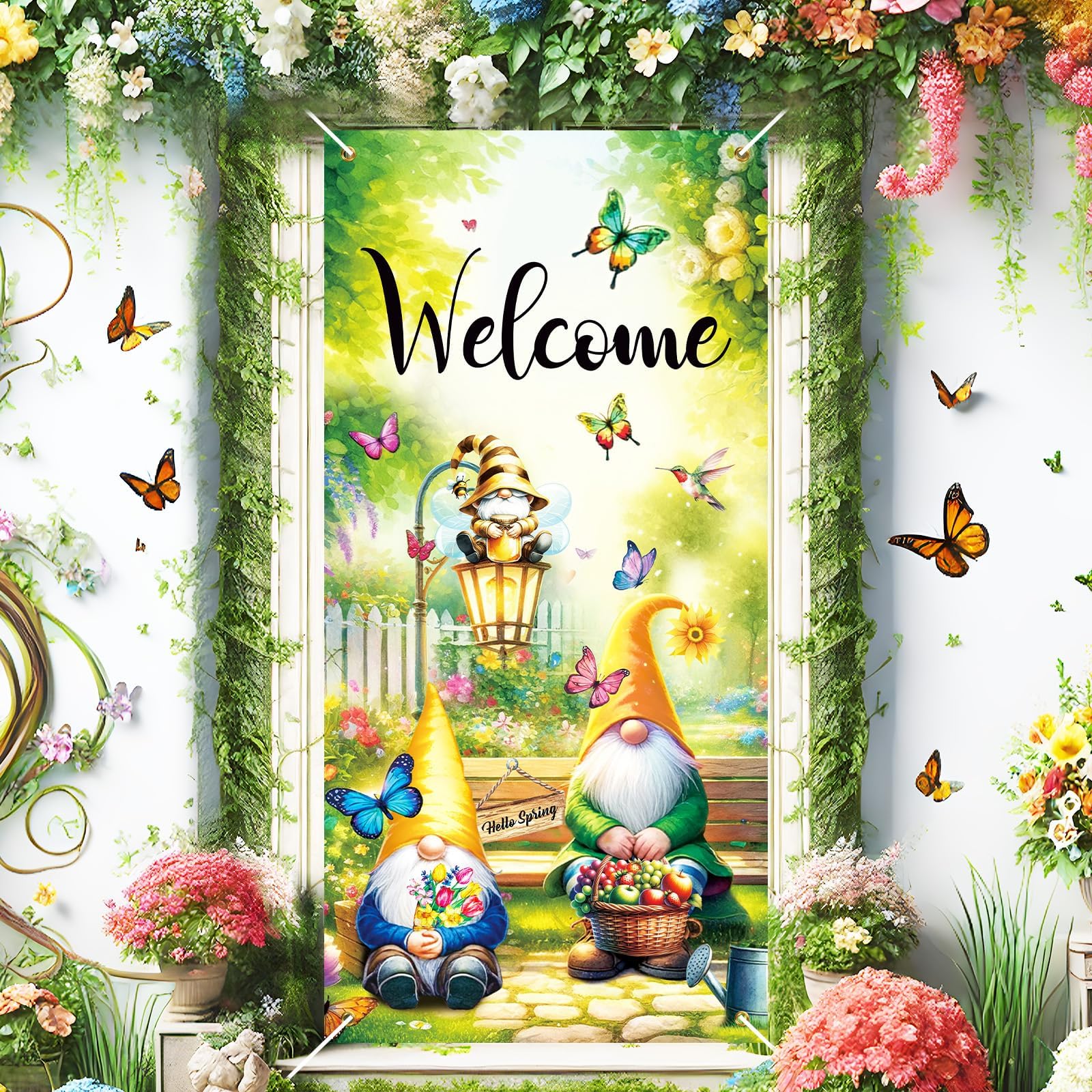 Amazon.com: Welcome Spring Door Cover Decorations Hello Spring Summer ...