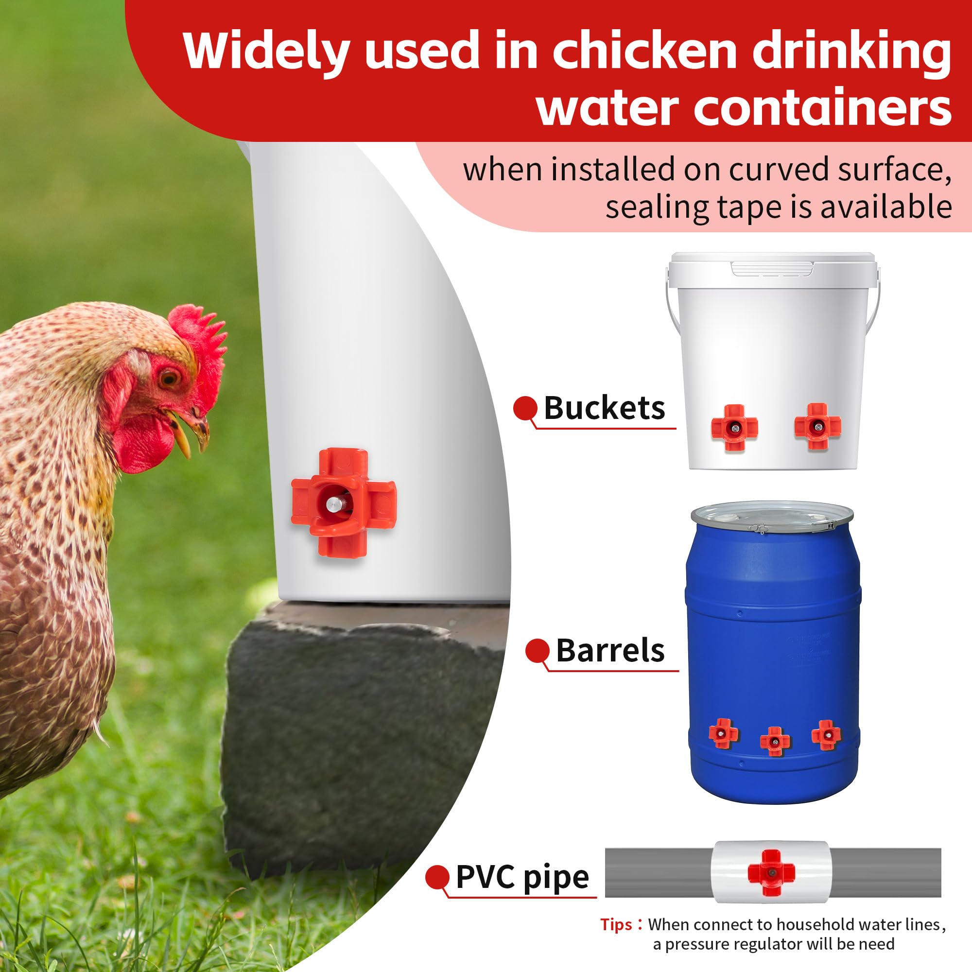Snapklik.com : Dreyoo 12 Pcs Horizontal Chicken Water Nipples