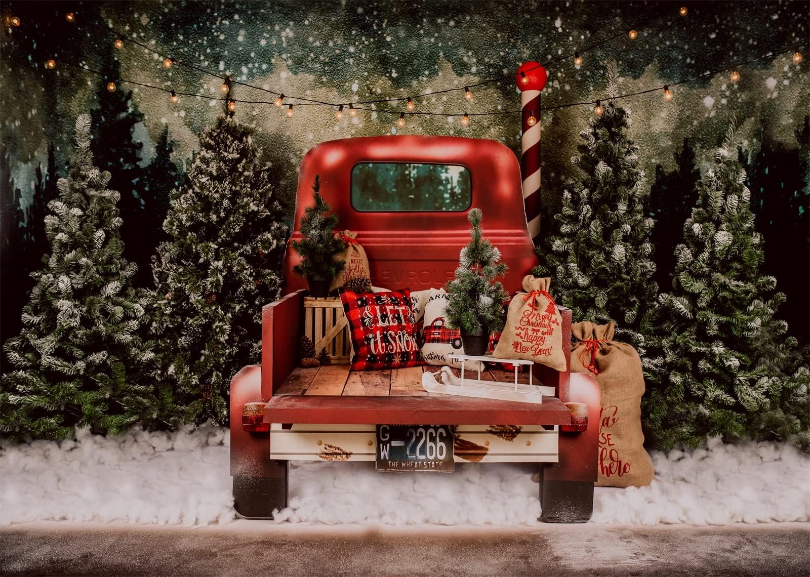 Amazon.com : BELECO 7x5ft Fabric Christmas Red Truck Backdrop Winter ...
