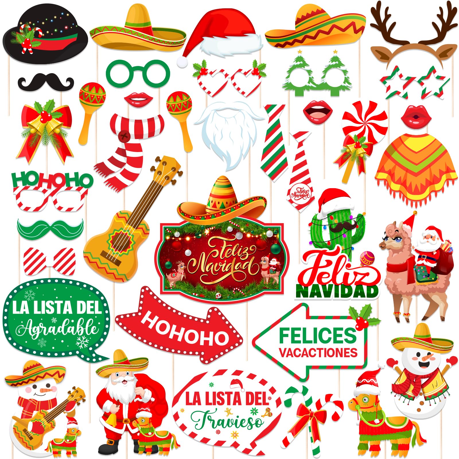 Amazon.com: Feliz Navidad Decorations Photo Props,36pcs Mexican ...