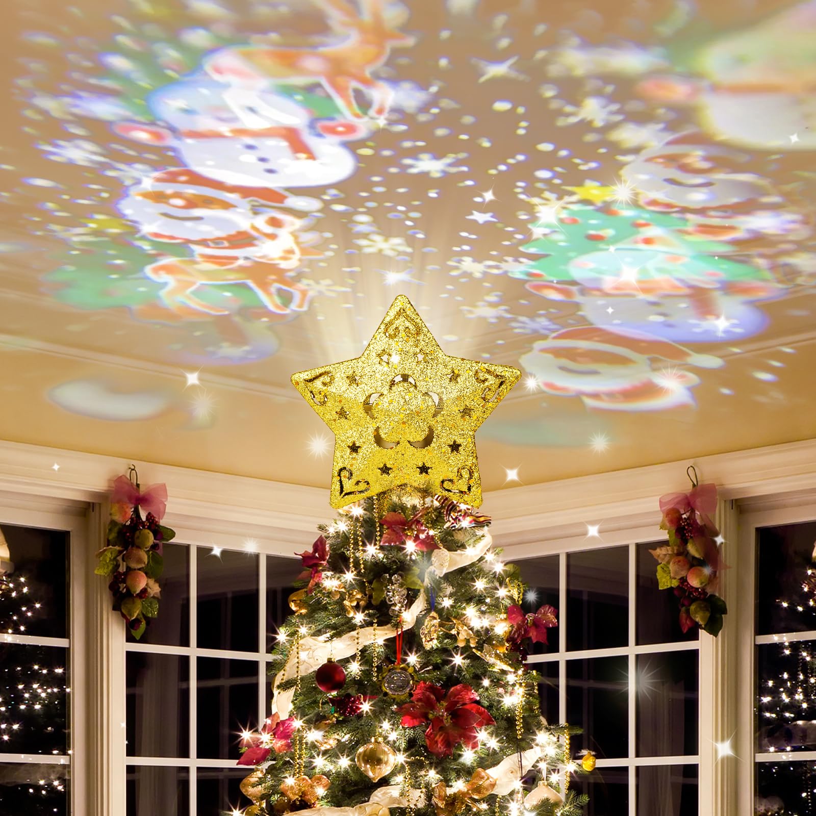 Amazon.com: Christmas-Tree-Topper Lighted with Projected Patterns ...