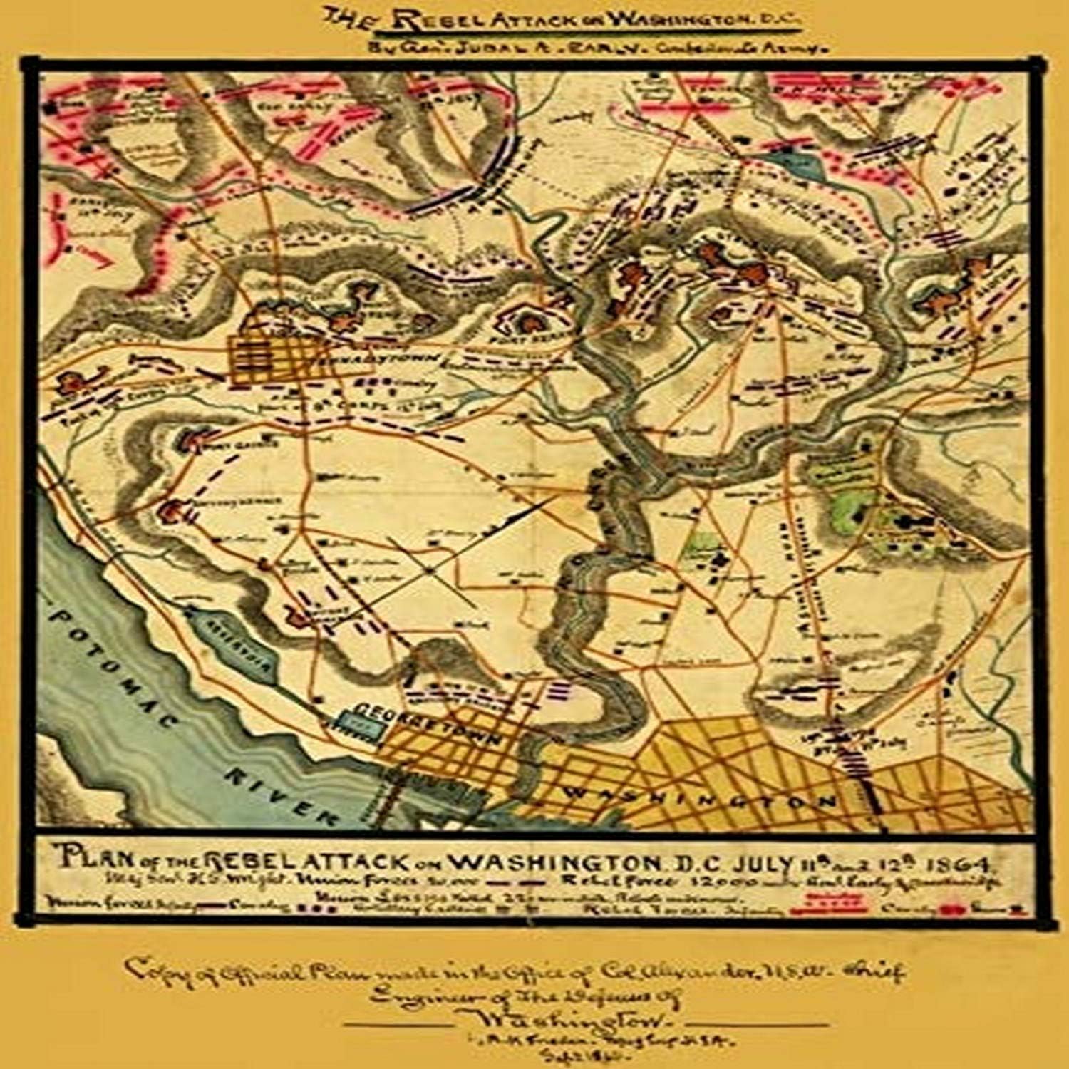 Amazon.com: Plan of the Rebel attack on Washington DC July 11th and ...