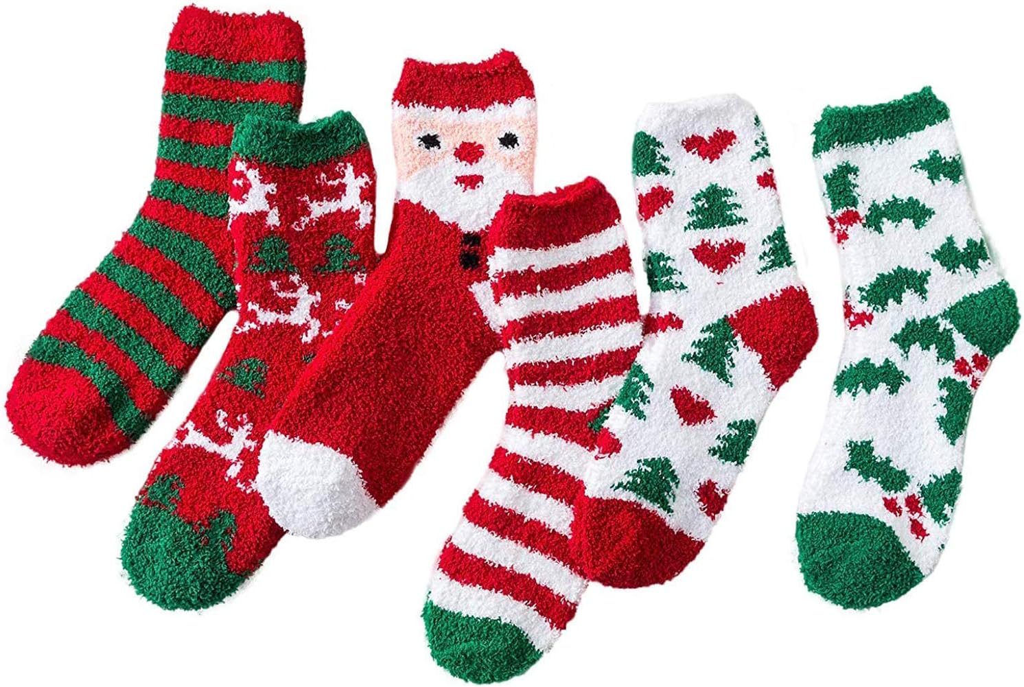 Azue Christmas Socks for Women Christmas Fuzzy Socks Winter Fluffy ...