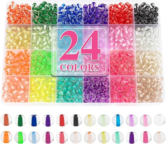 Amazon.com: XSEINO 24 Colors 1200PCS Core Filled Glass Beads Kit 6mm ...