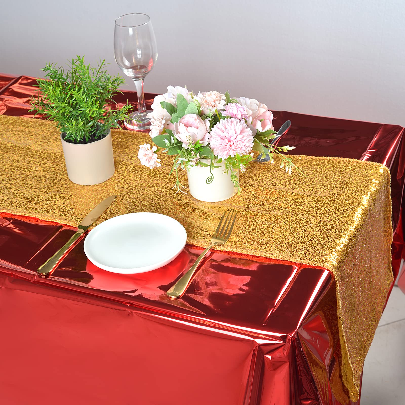 Red And Gold Table Arrangement Garden Embroidered Tablecloth Red