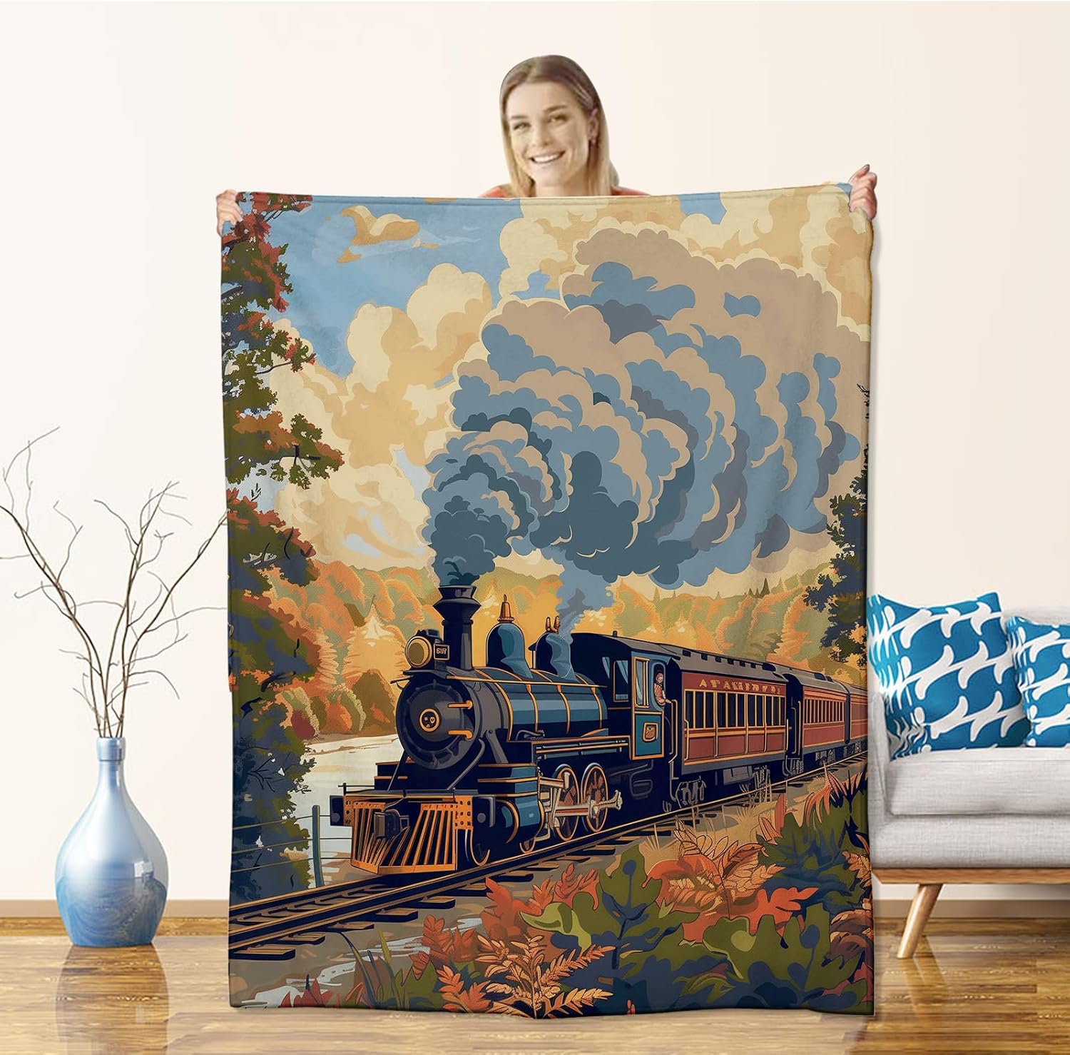 Amazon.com: Train Blanket for Adults Boys Men, Flannel Train Blankets ...