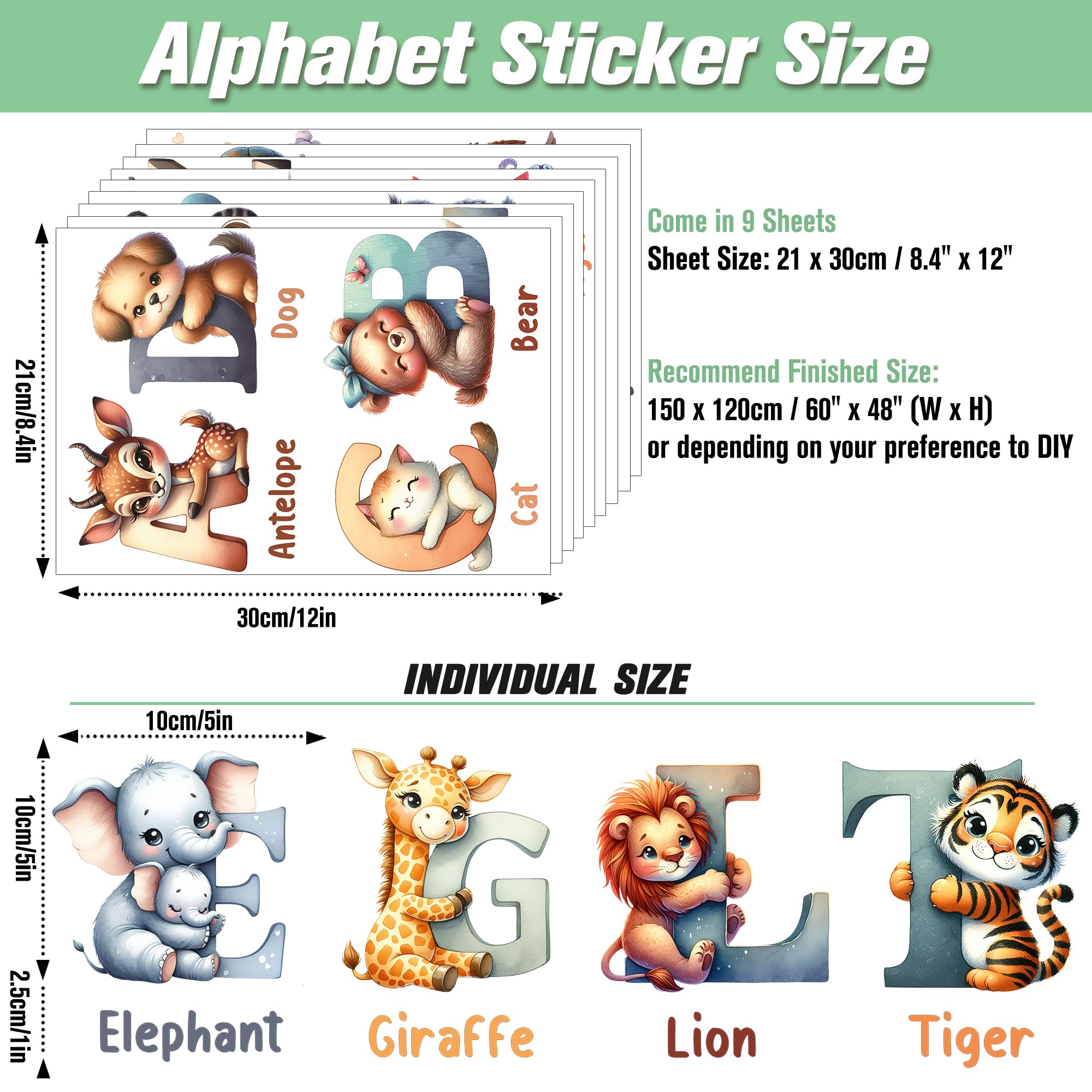 Animal Alphabet Numbers Wall Stickers, Learning ABC Letter Wall Decals ...