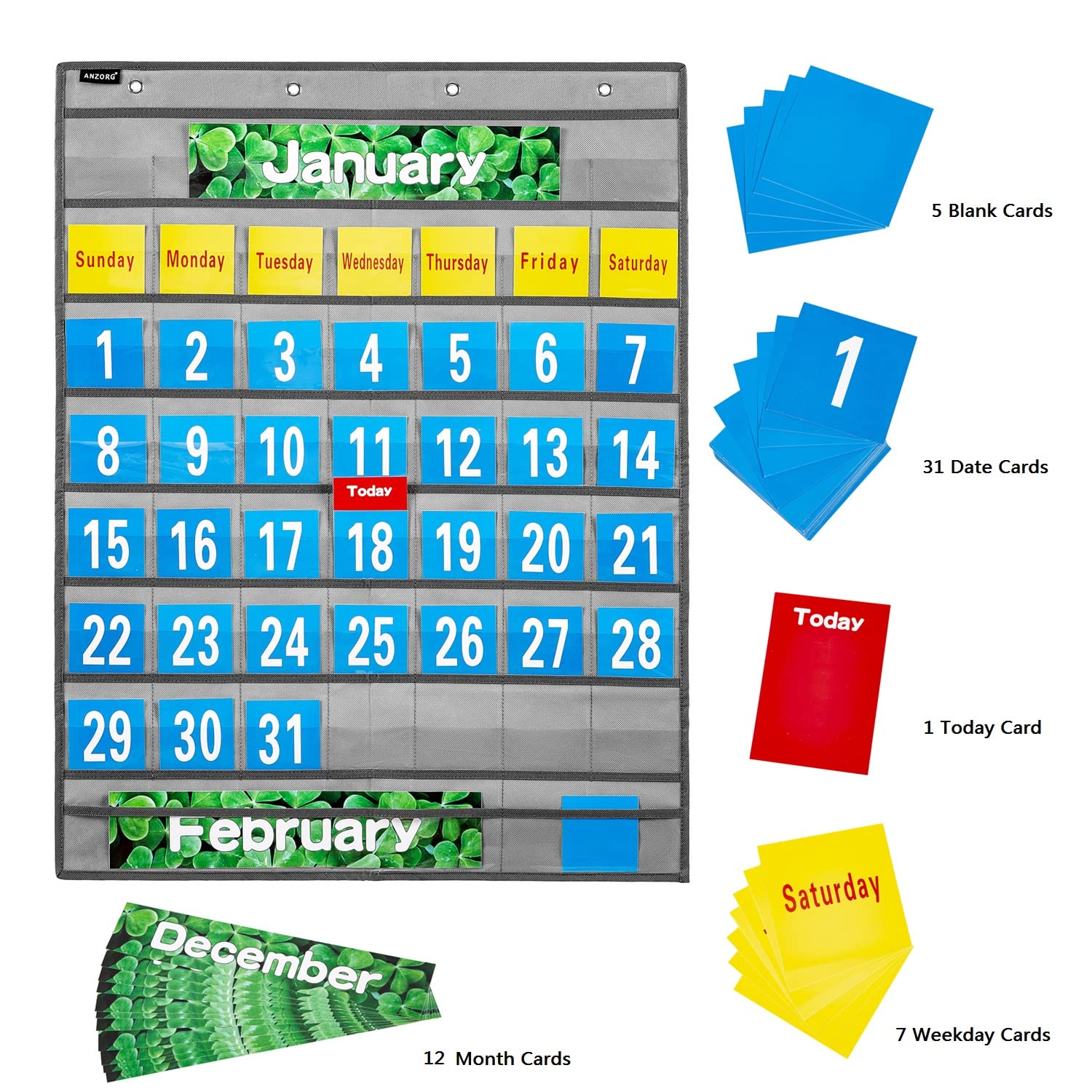 Snapklik.com : ANZORG Monthly Calendar Pocket Chart School Calendar Kit ...