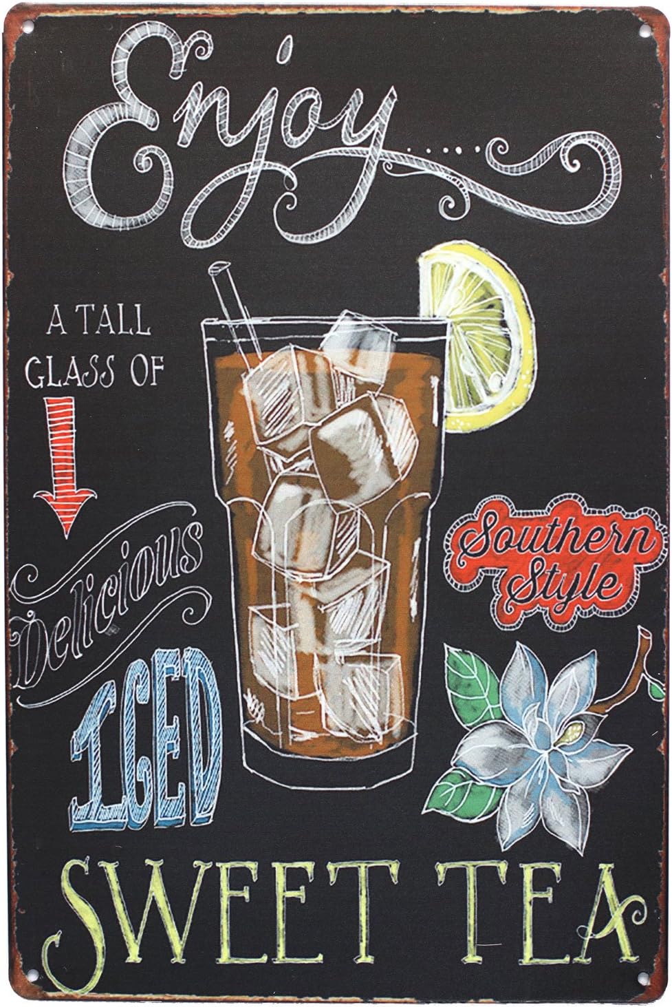 Amazon.com : Metal Vintage Shabby-Chic Tin Sign Fresh Brewed Ice Tea ...