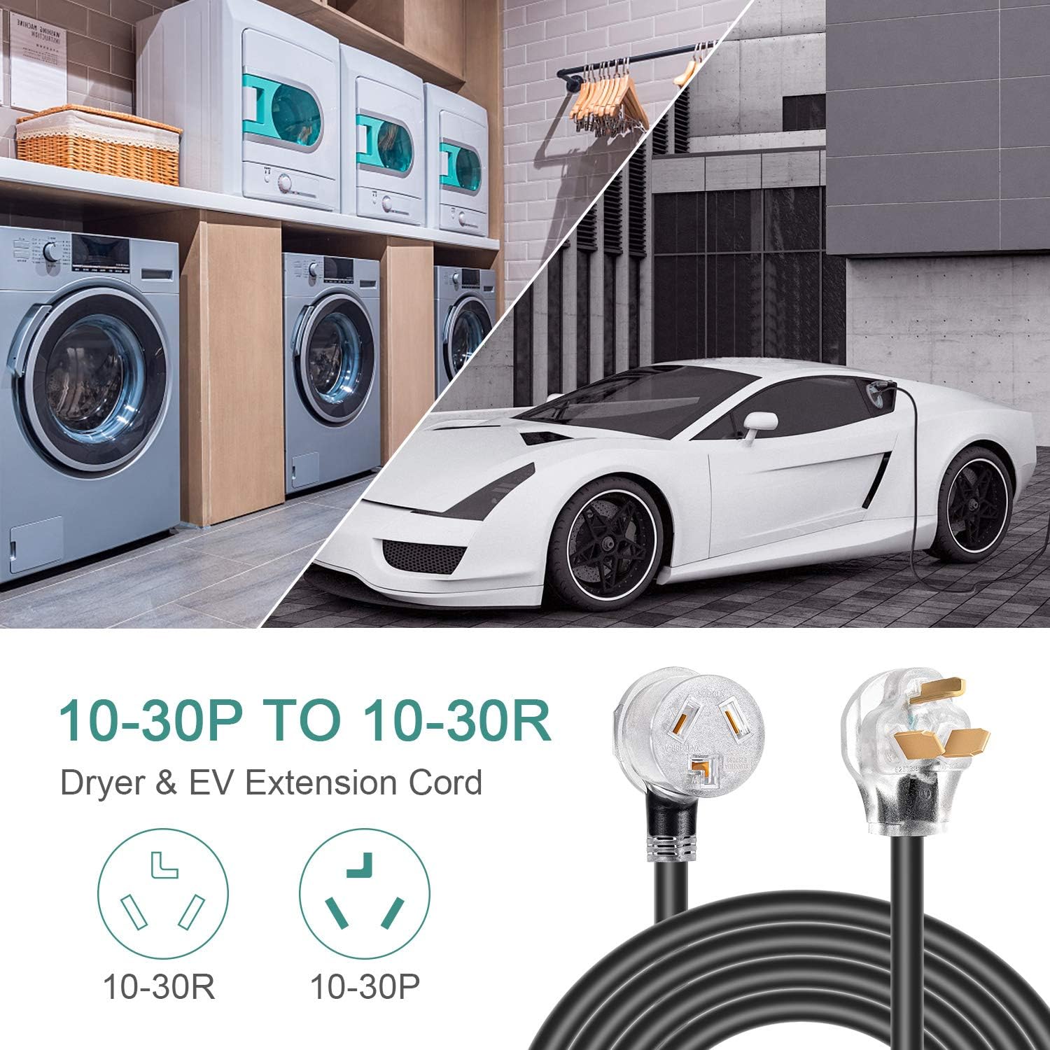 Rophor Cable de extensión para secadora de 3 puntas, 30 amperios NEMA ...