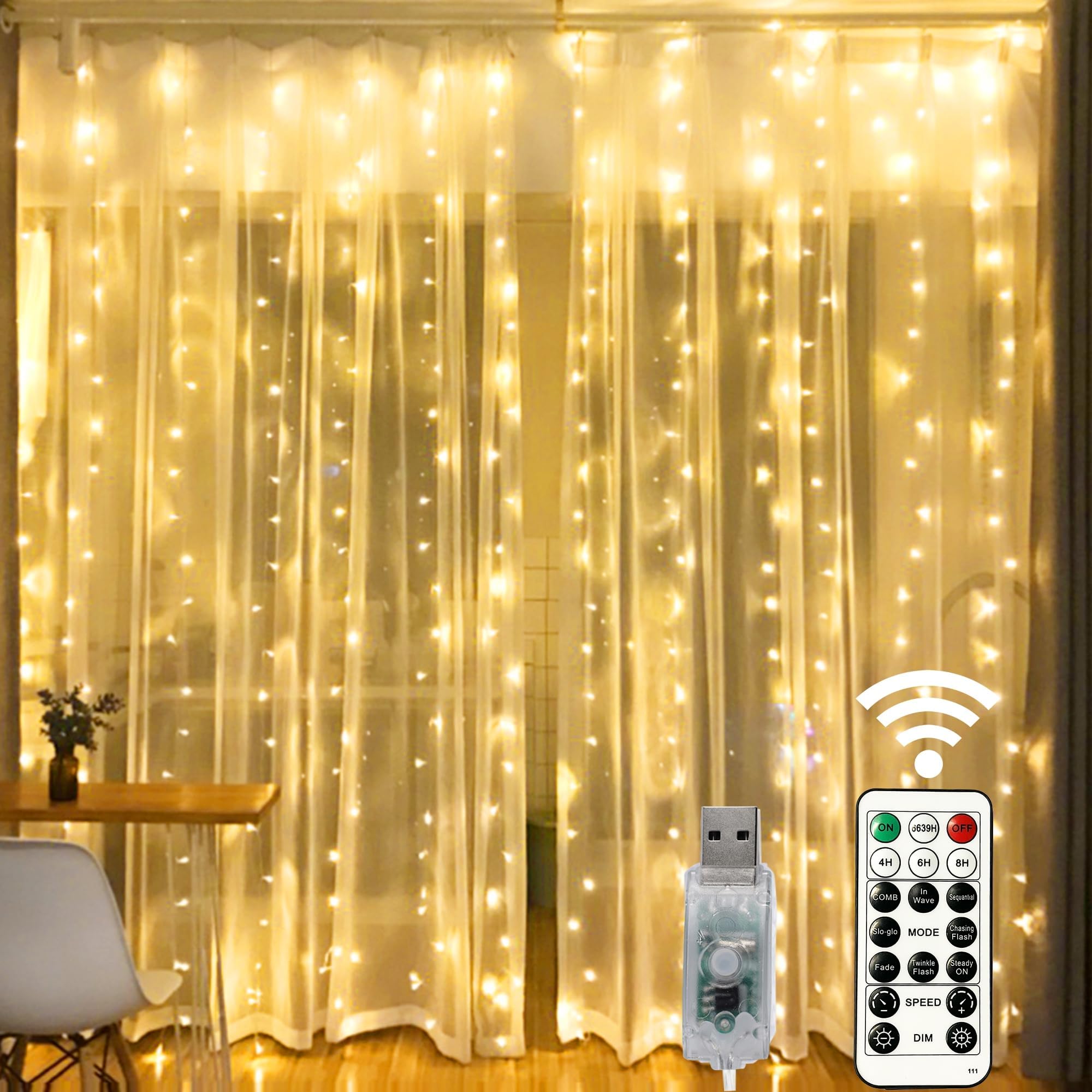 Amazon.com : HOME LIGHTING Window Curtain String Lights, 300 LED 8 ...