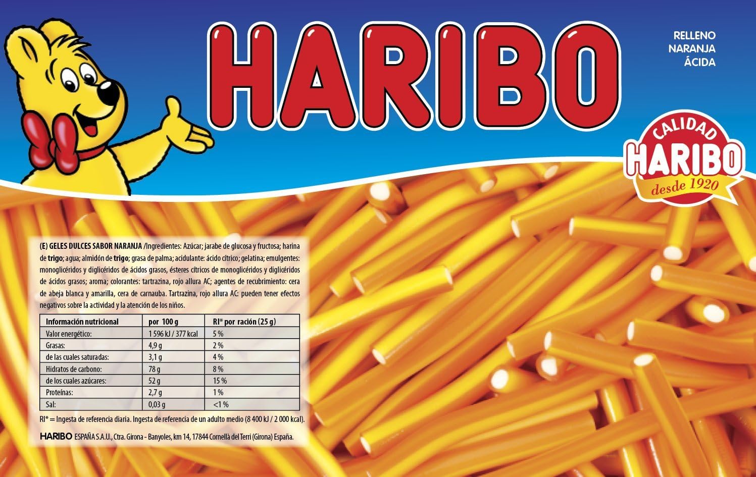 Haribo Relleno Naranja Acida Geles Dulces - 1680 gr : Amazon.es ...