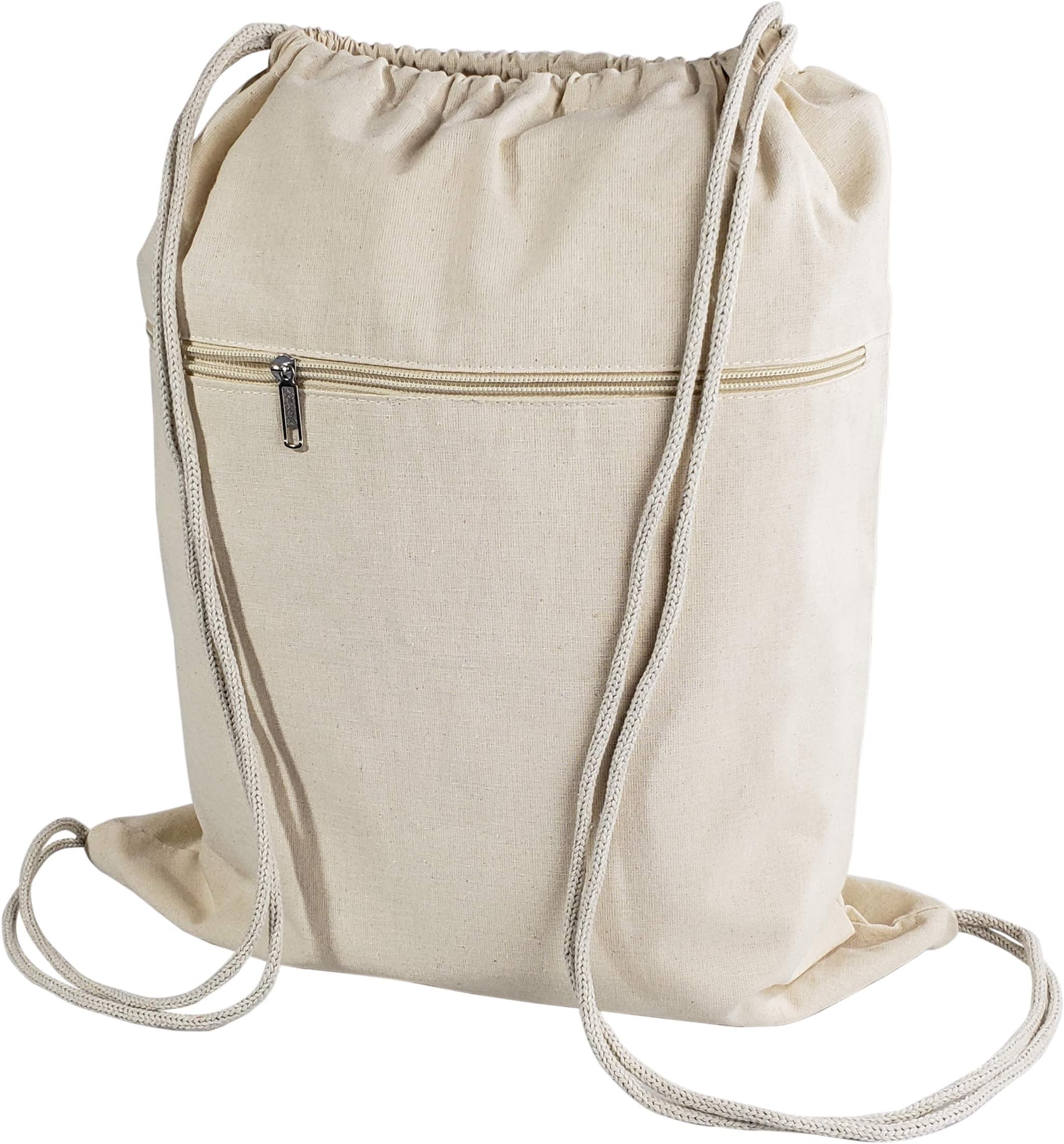 Amazon.com | TBF Cotton Canvas Drawstring Backpack with Zippered Front ...