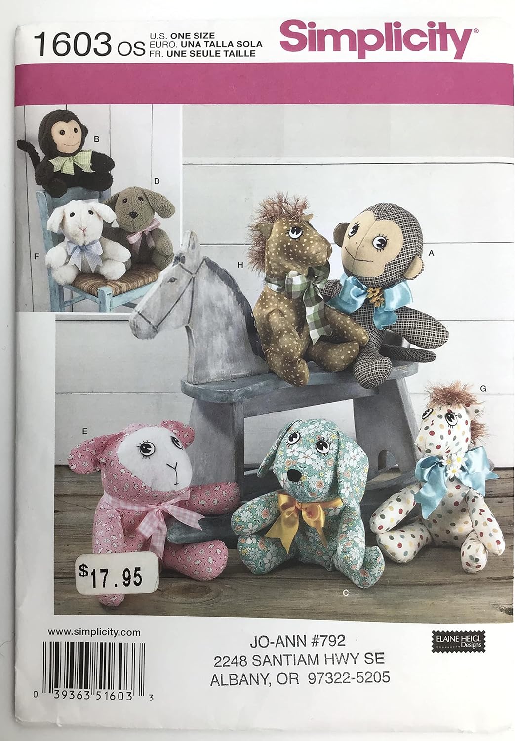 Amazon.com: Simplicity 1603 Plush Stuffed Animal Toy Sewing Patterns ...