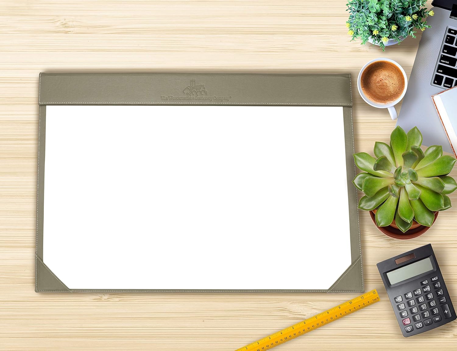 A2 Desk pad Holder, Faux Leather, Light Grey Supplied with 12 Sheets of ...