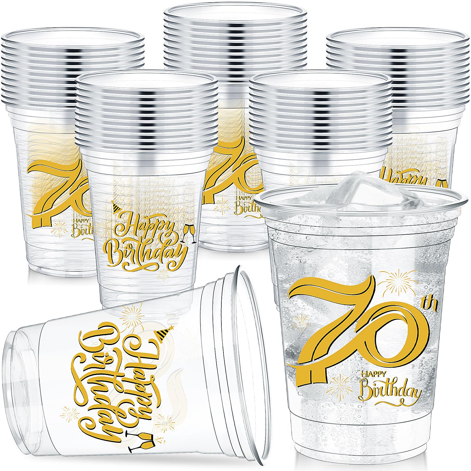 Amazon.com: Yiyiring 60 Pcs 16 oz 70th Birthday Party Plastic Cups 70th ...