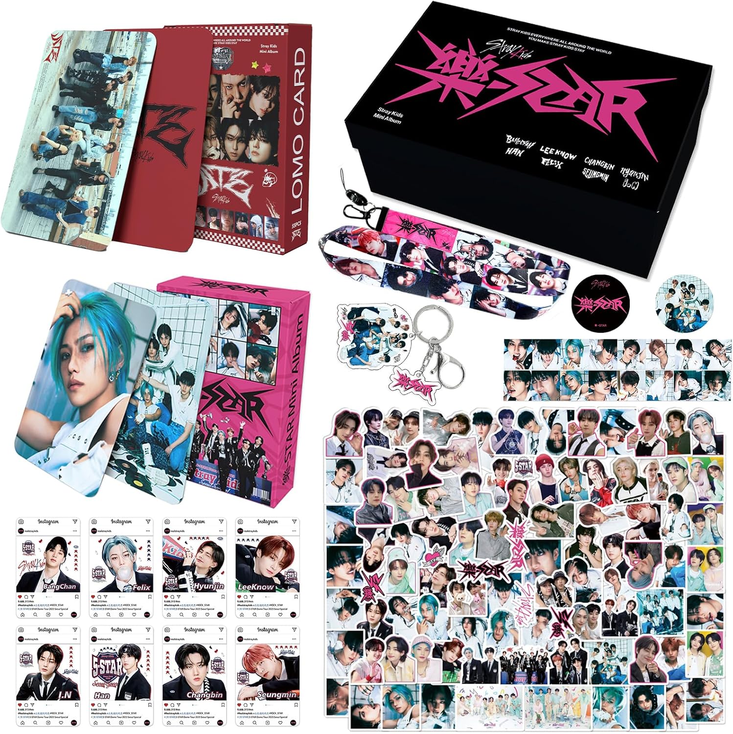 Amazon.com: KPOPBP Stray Kids 樂 Rock Star Album Merch Gift Box Set 110 ...