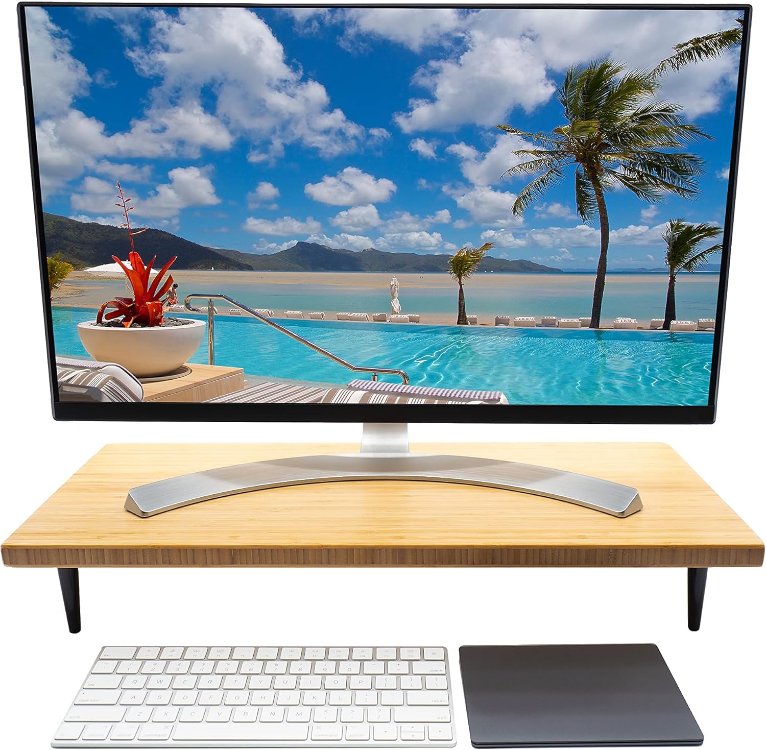 Amazon.com: Bamboo Monitor Stand - Polished Aluminum Legs - Wooden ...