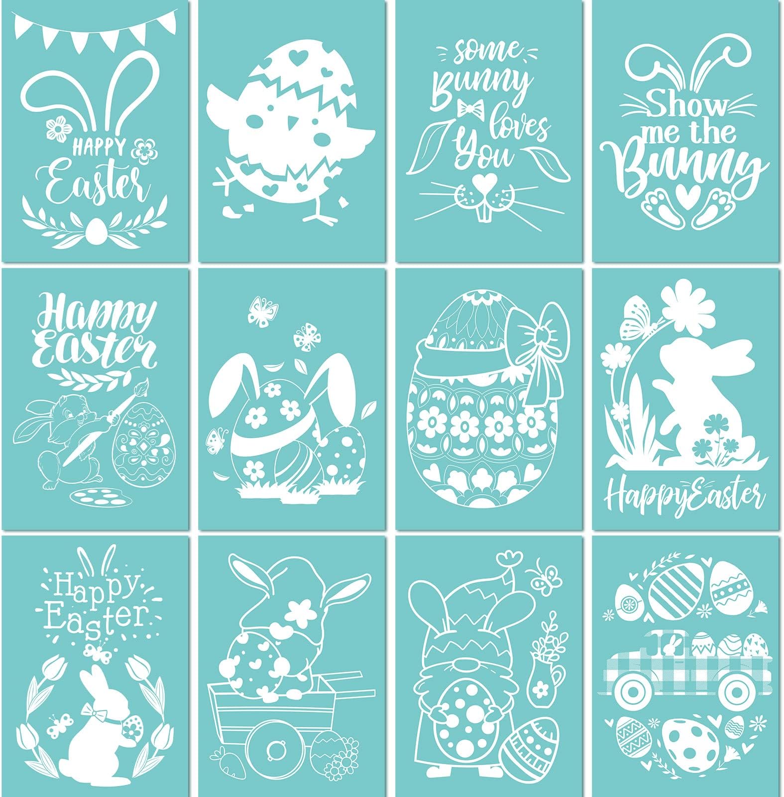 Amazon.com : 12 Pcs Easter Silk Screen Stencils 5 x 7 Inches Reusable ...