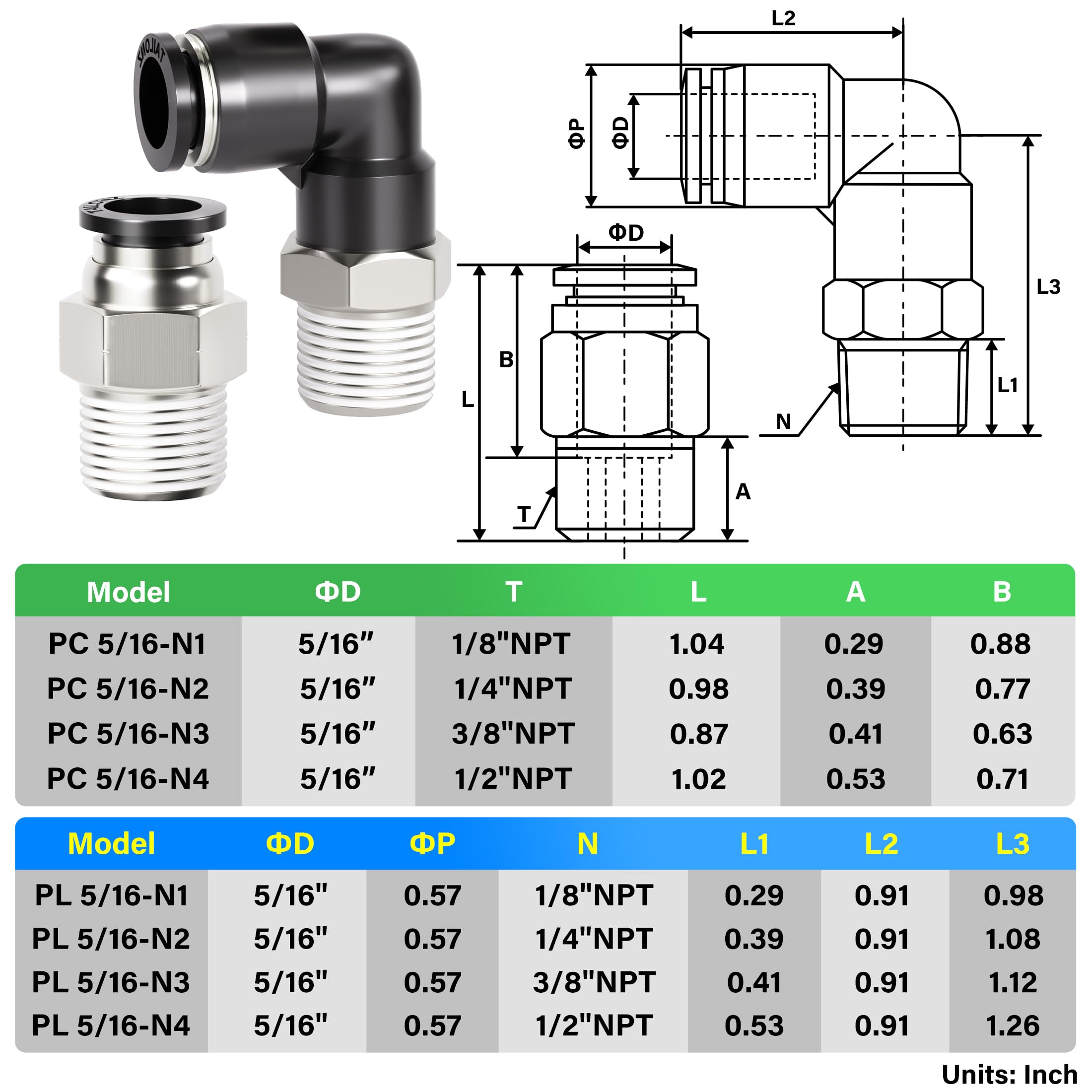 Snapklik.com : TAILONZ PNEUMATIC Elbow And Straight Combination 5/16 ...