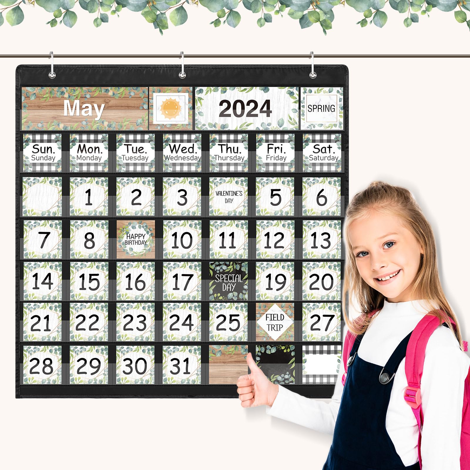 Snapklik.com : Eucalyptus Calendar Pocket Chart Set Greenery Classroom ...