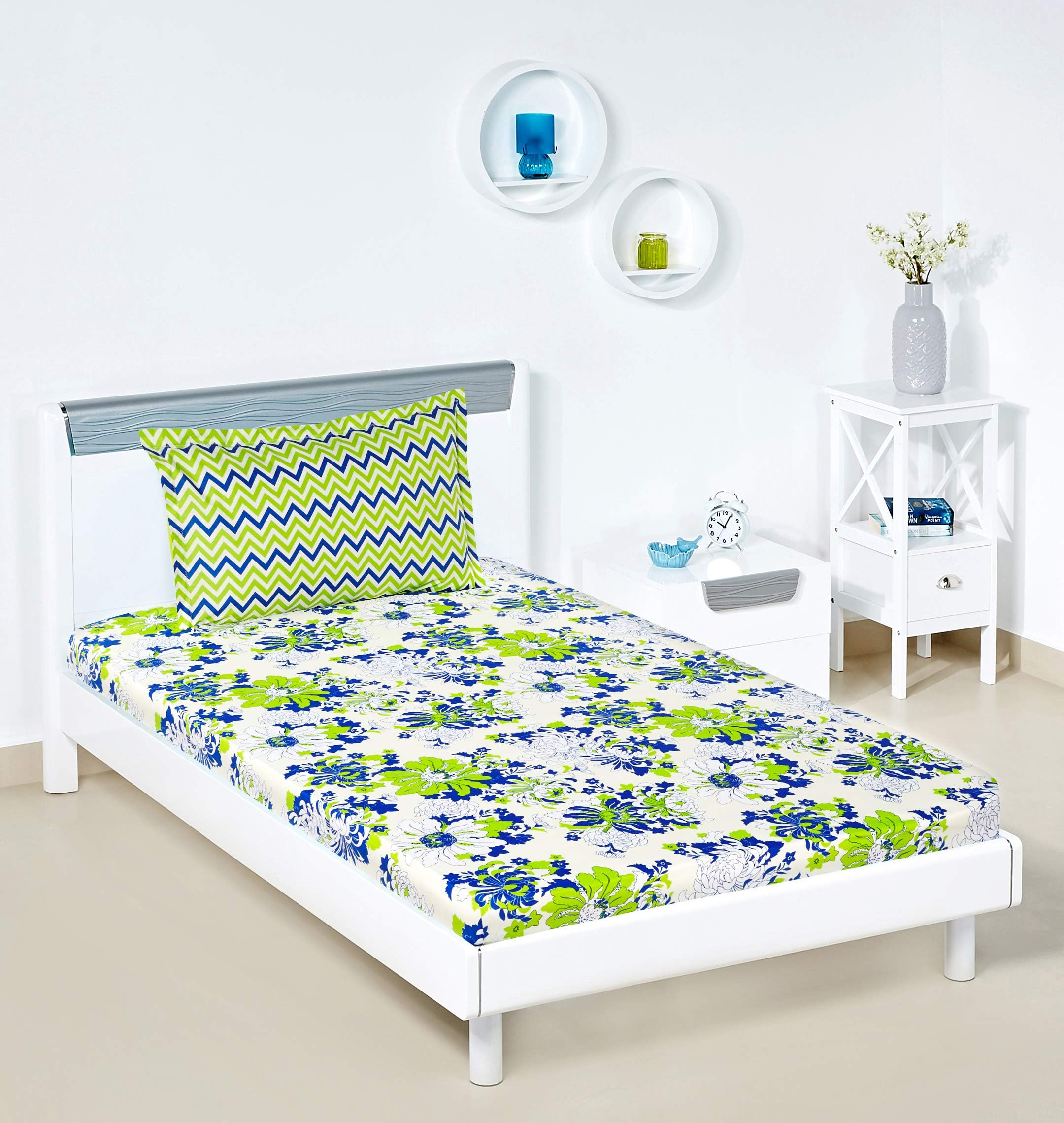 Amazon Brand - Solimo Floral Breeze 144 TC 100% Cotton Single Bedsheet ...