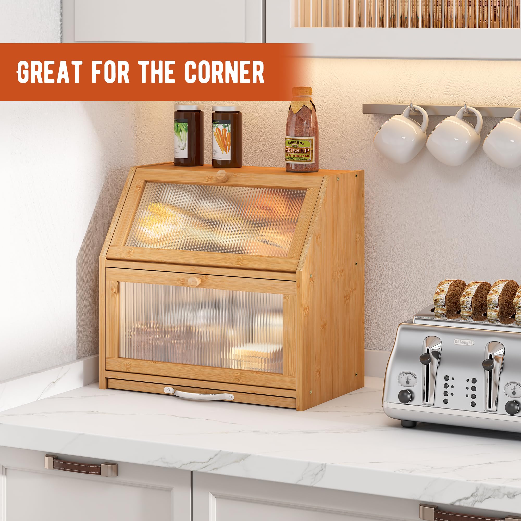Snapklik.com : GHWIE Double Layer Large Bamboo Bread Box For Kitchen ...