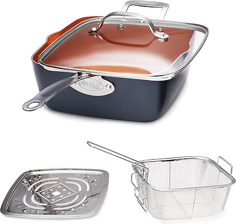 Amazon.com: Gotham Steel Nonstick Square Deep Frying Pan, 9.5” Large ...