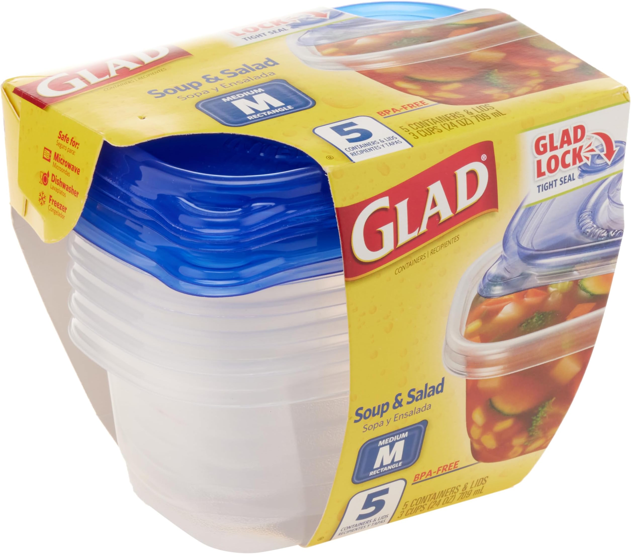 Amazon.com: Glad Food Storage Containers, 24 oz, 5 Count : Home & Kitchen