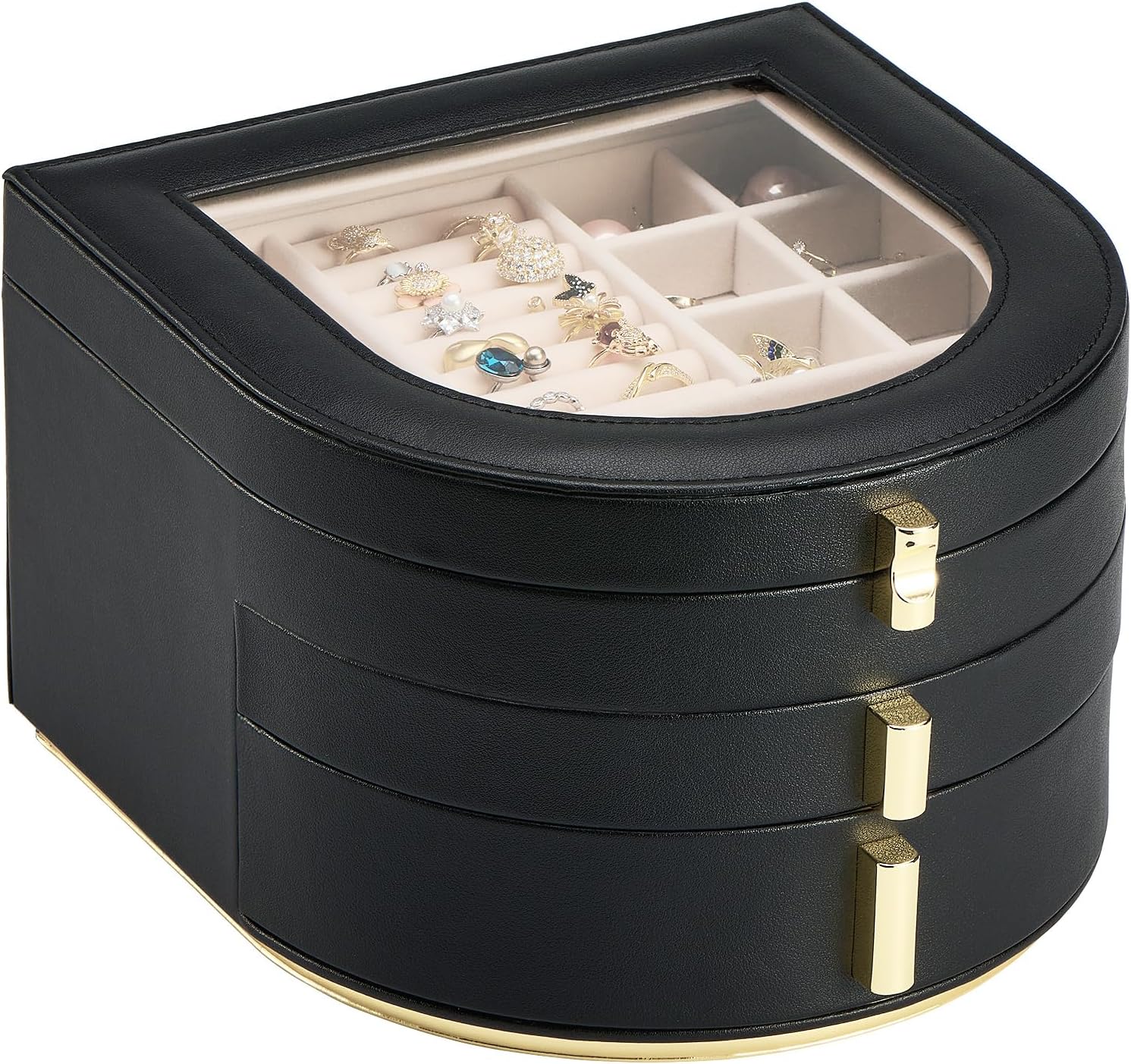 Amazon.com: FEMIECHO Jewelry Box with Glass Lid, 3-Layer Jewelry ...