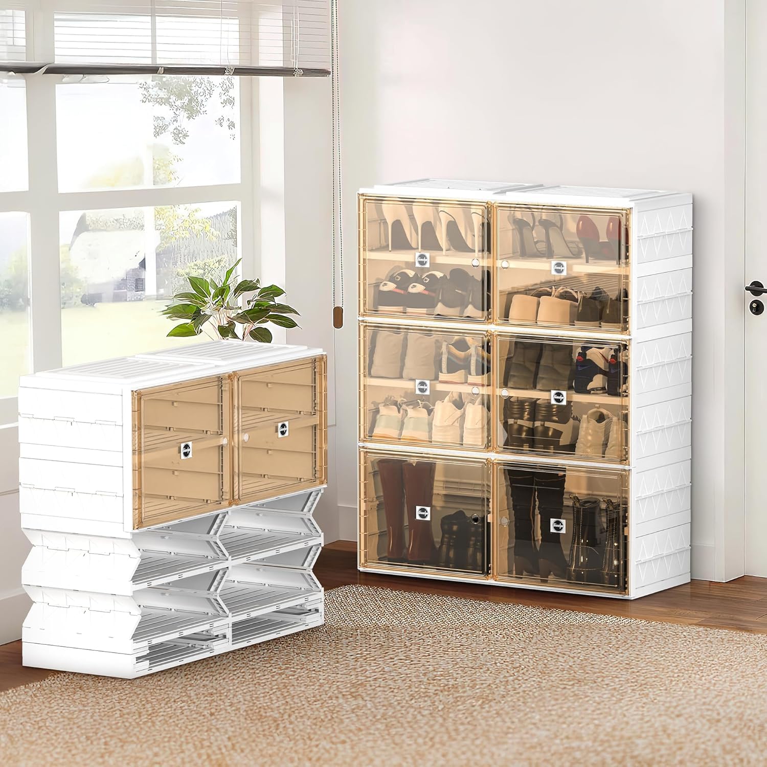 Amazon.com: FOOCHO Foldable Shoe Organizer Storage Box, Collapsible ...