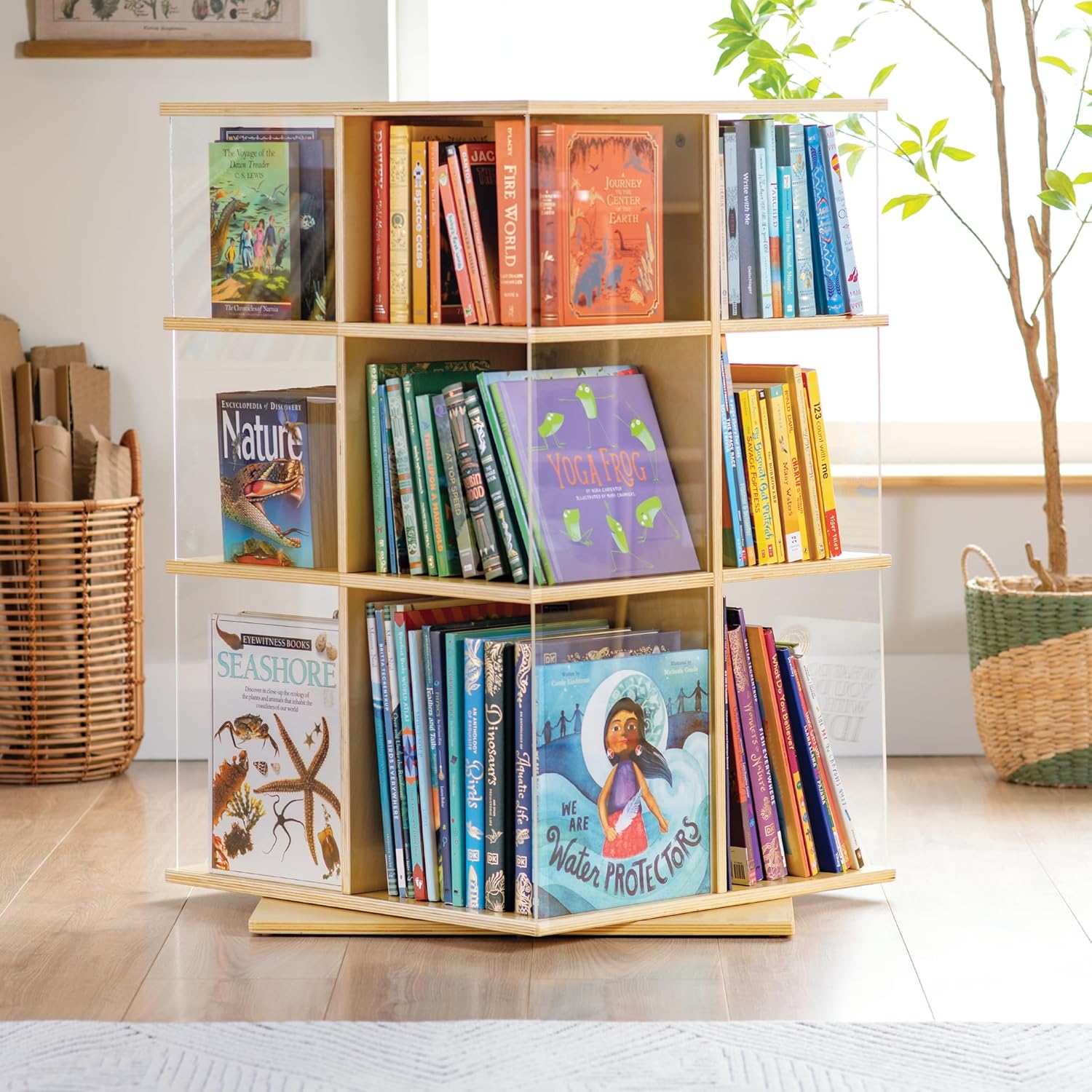 Amazon.com: EdQ Rotating Big Book Display – Natural: 3-Tier Wooden ...