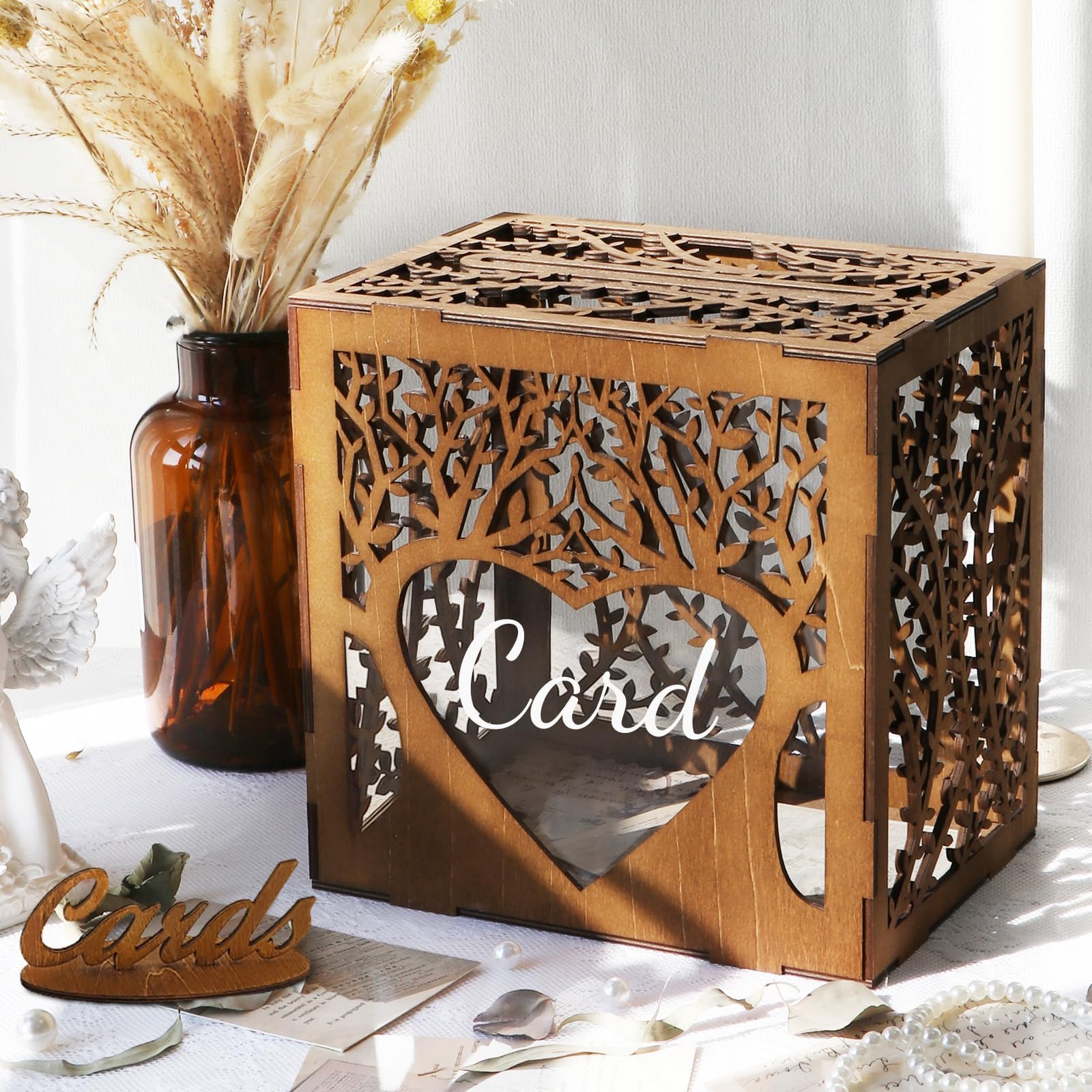 Amazon.com: OurWarm Wooden Wedding Card Box with Slot & Acrylic Window ...