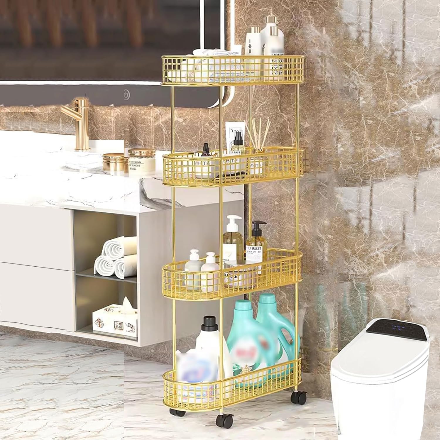 Amazon.com: LEIYTFE Bathroom Storage Shelf Slim Storage Trolley Utility ...