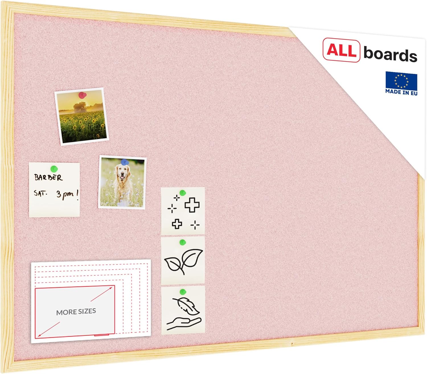 ALLboards Cork Board Pink Cork with Wooden Frame 90x60cm, Corkboard ...