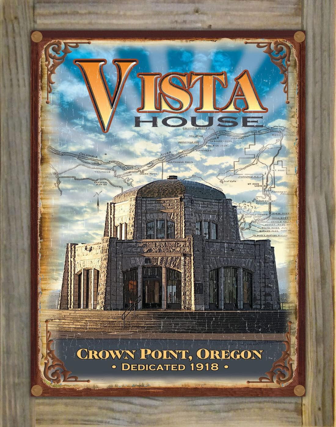 Amazon.com: Vista House Oregon Rustic Metal Print on Reclaimed Barn ...