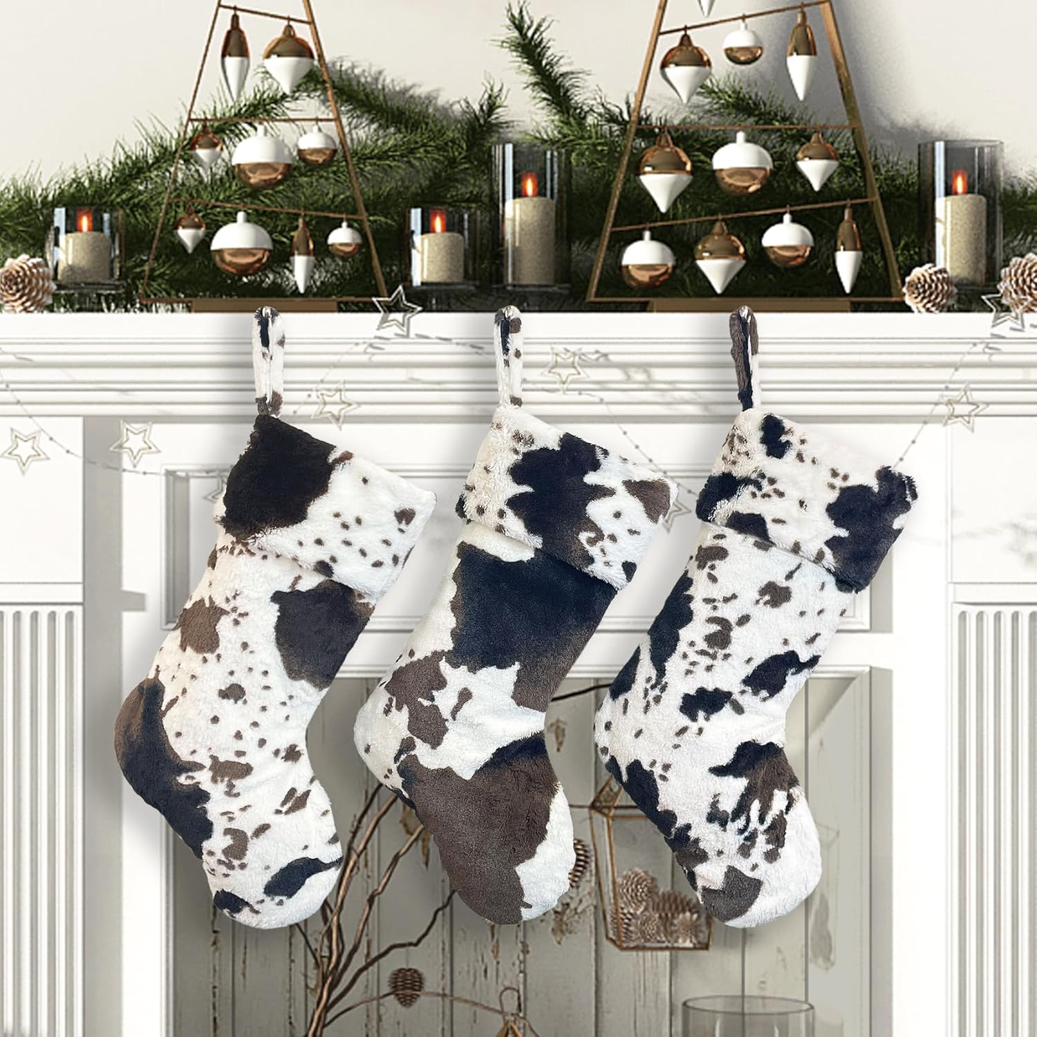 Amazon.com: ELEGANTPARK Christmas Stockings 3 Pack Cow Stockings ...