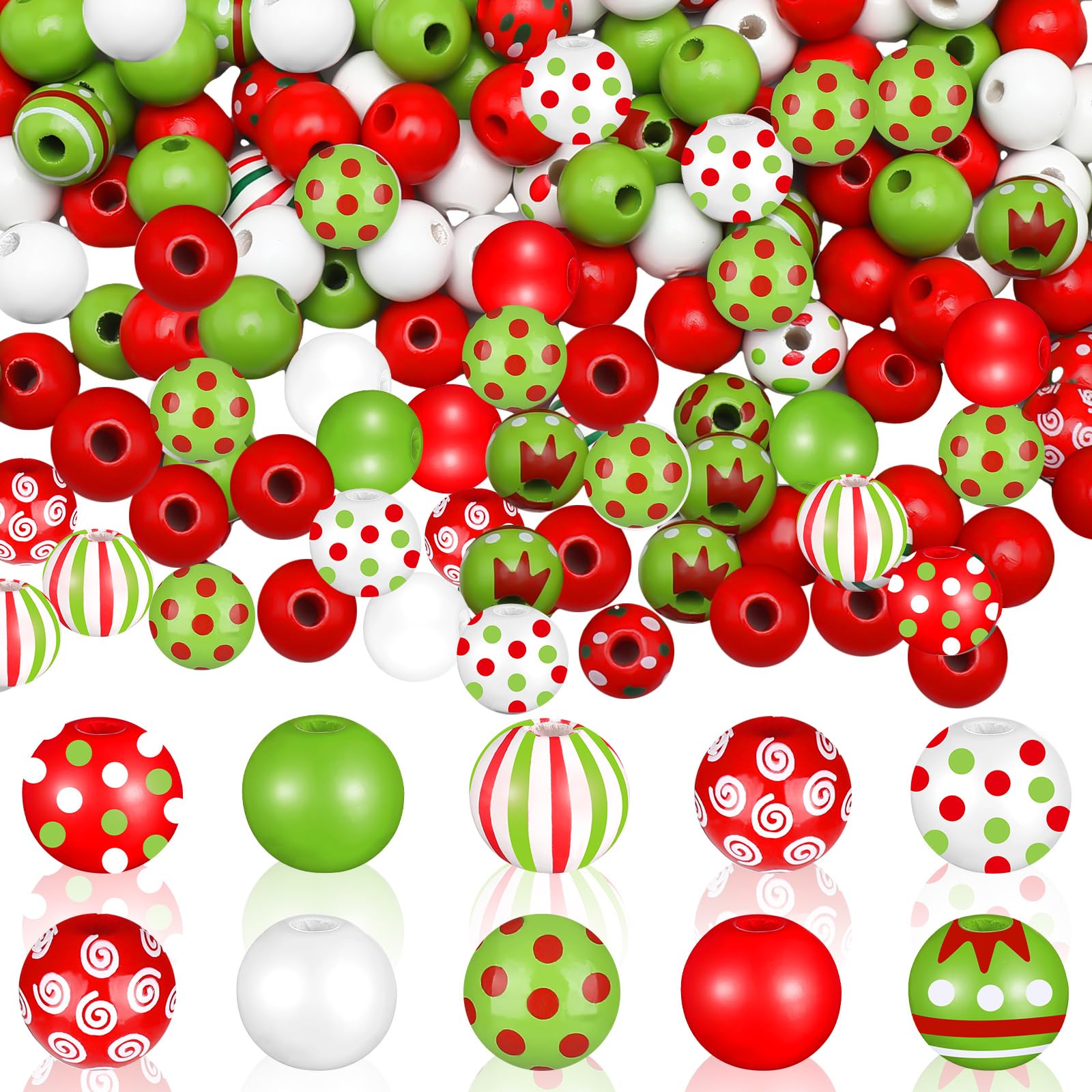 Amazon.com: 240 Pcs Christmas Wooden Beads Bulk Christmas Beads for ...