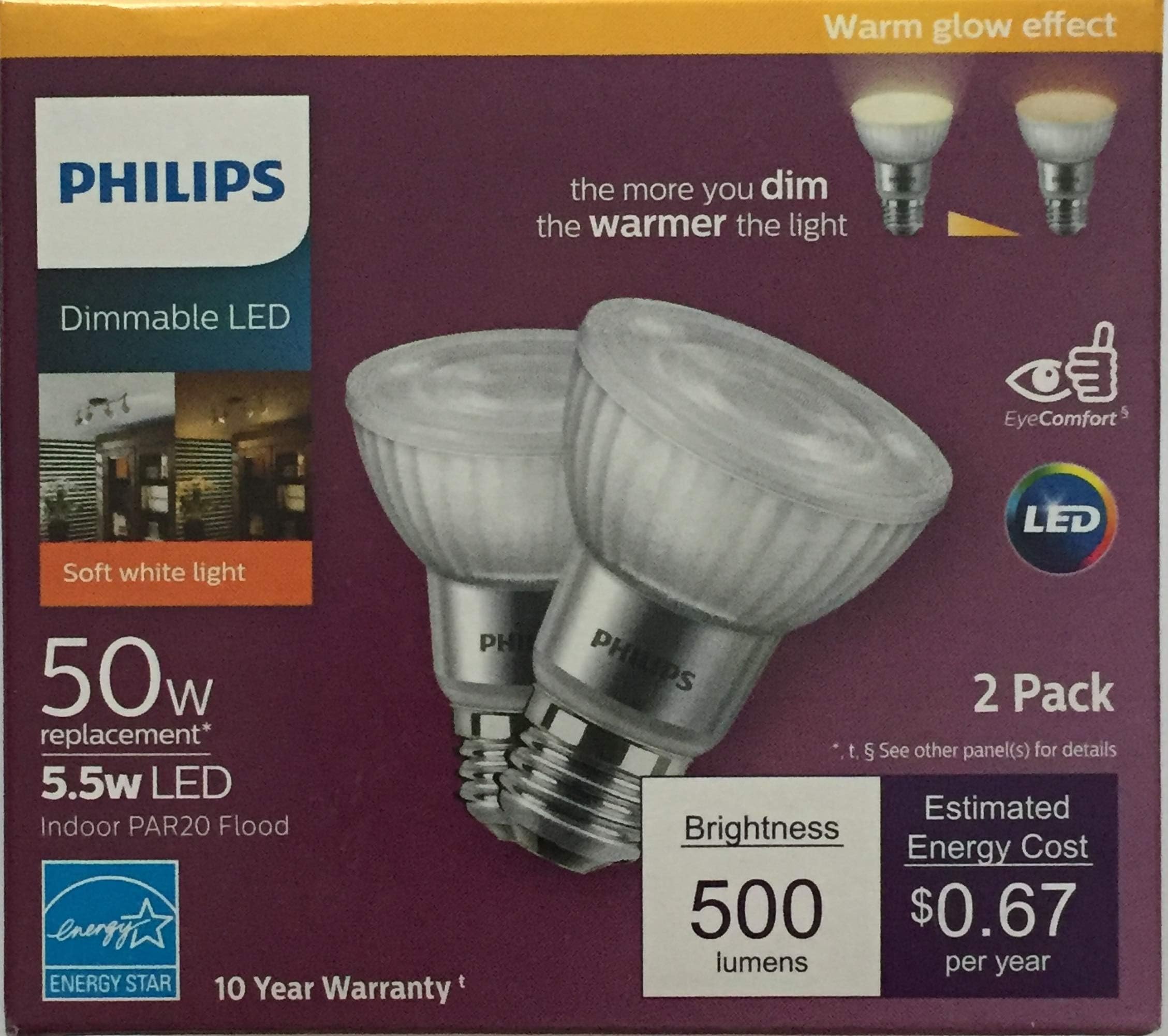 Philips 471136 LED Classic Glass Dimmable PAR20 40-Degree Spot Light ...