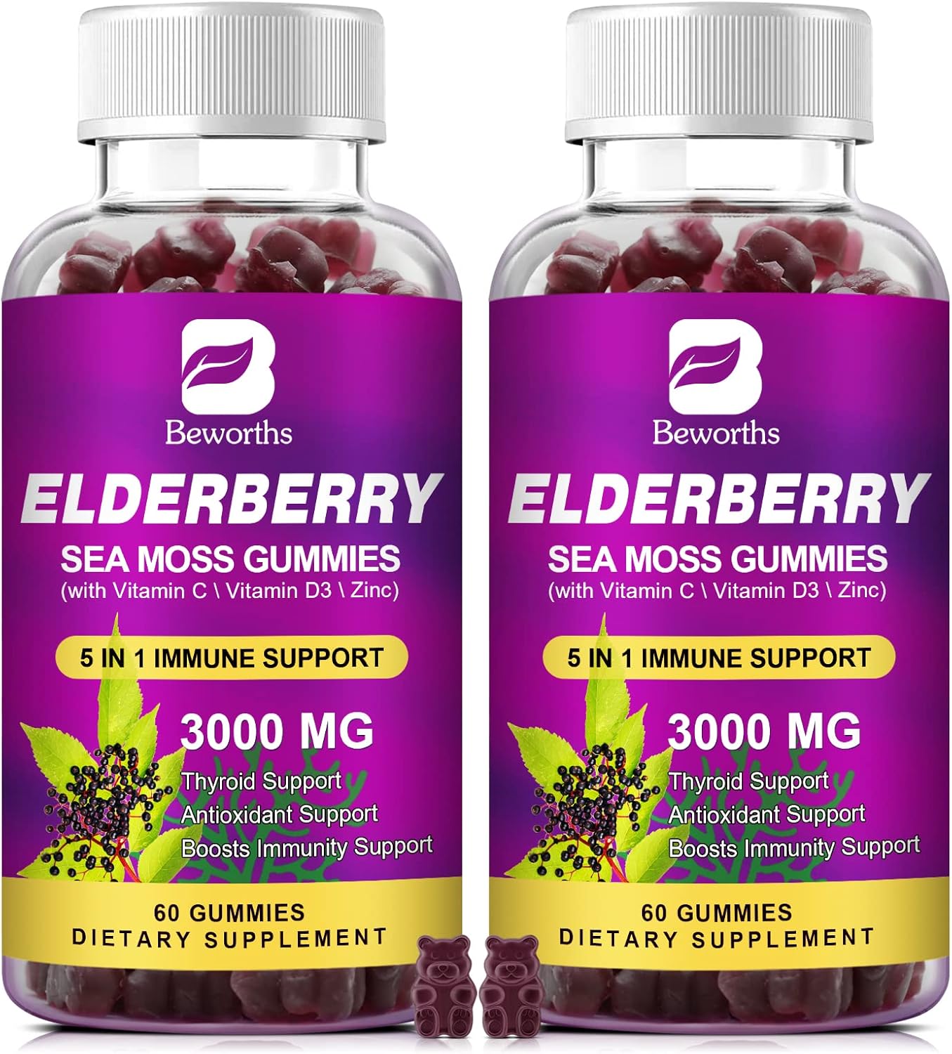 Amazon.com: B BEWORTHS Elderberry & Sea Moss Gummies, Organic Black ...