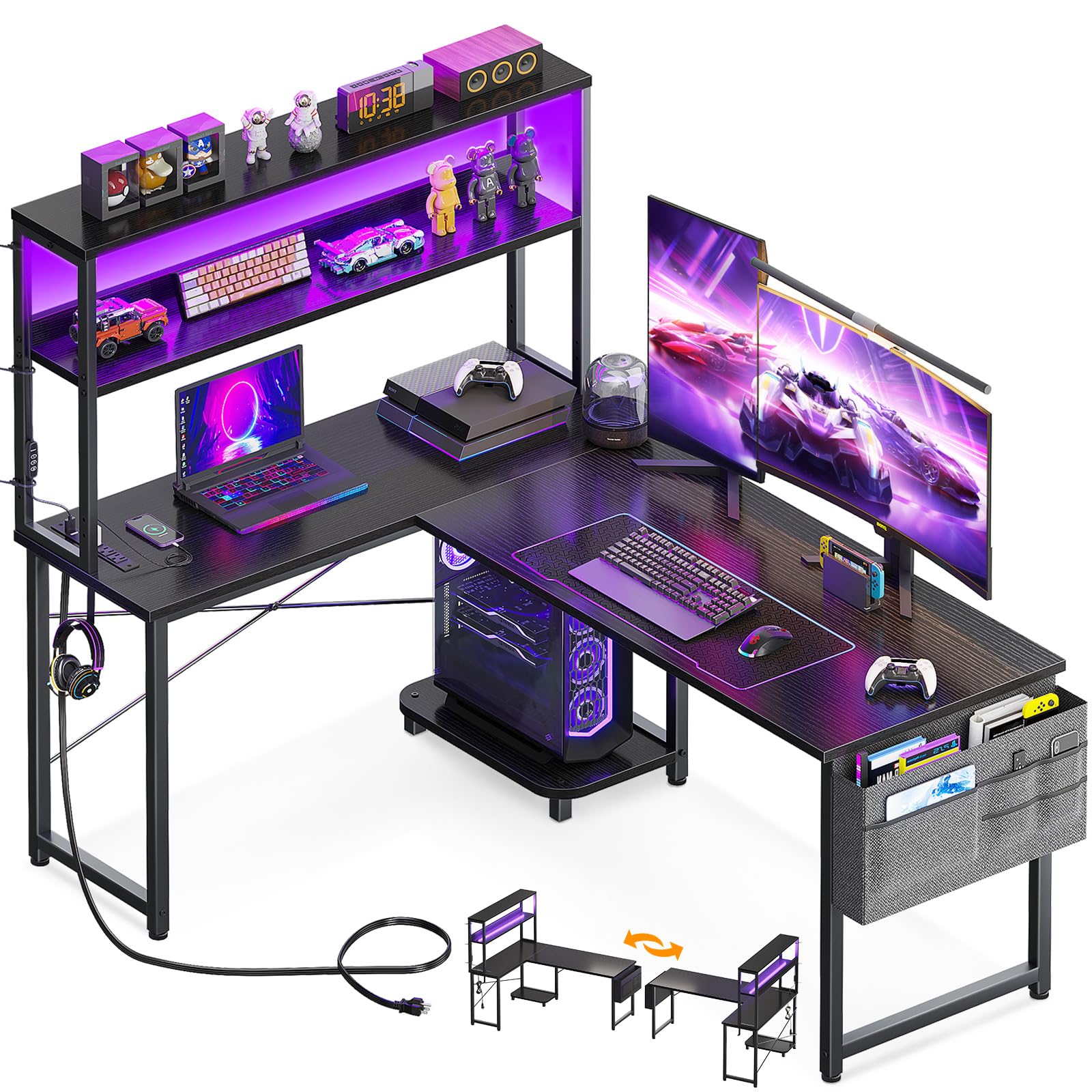 Snapklik.com : AODK L Shaped Desk Gaming Desk
