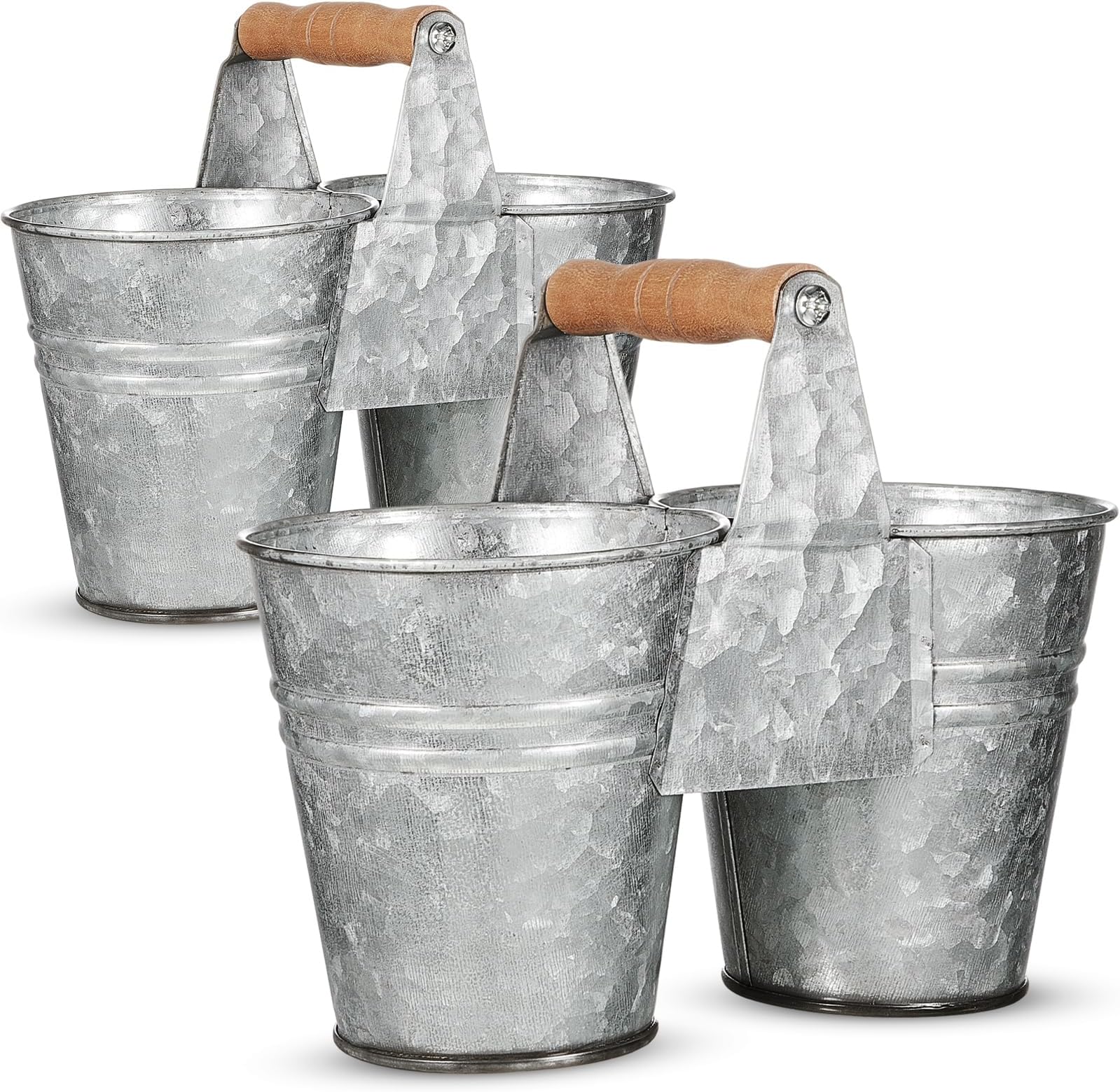Amazon.com: Maxcheck 2 Pcs Small Vintage Galvanized Bucket with Wooden ...