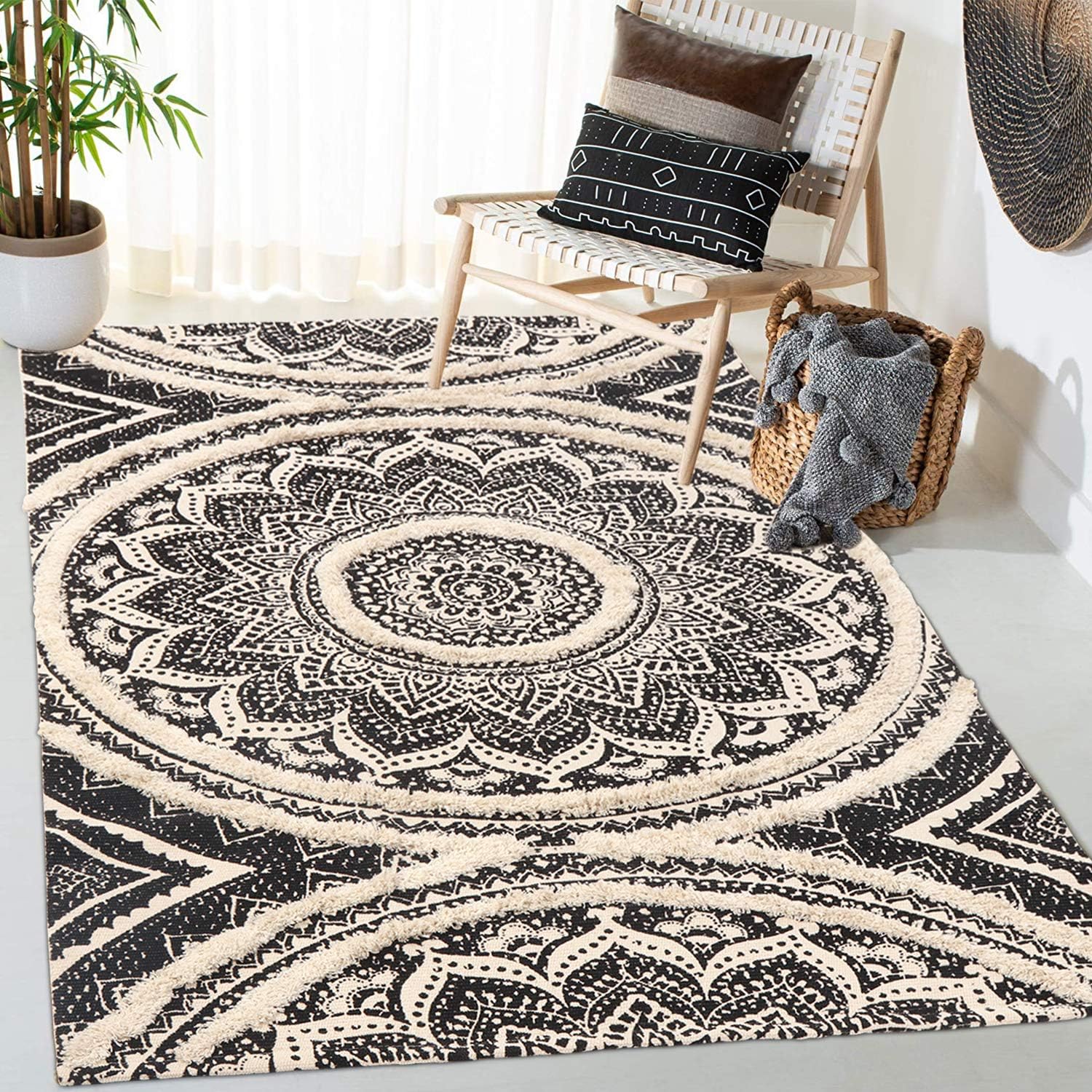 Amazon.com: LEEVAN Boho Mandala Area Rug 3' x 5'Tufted Hand Woven ...