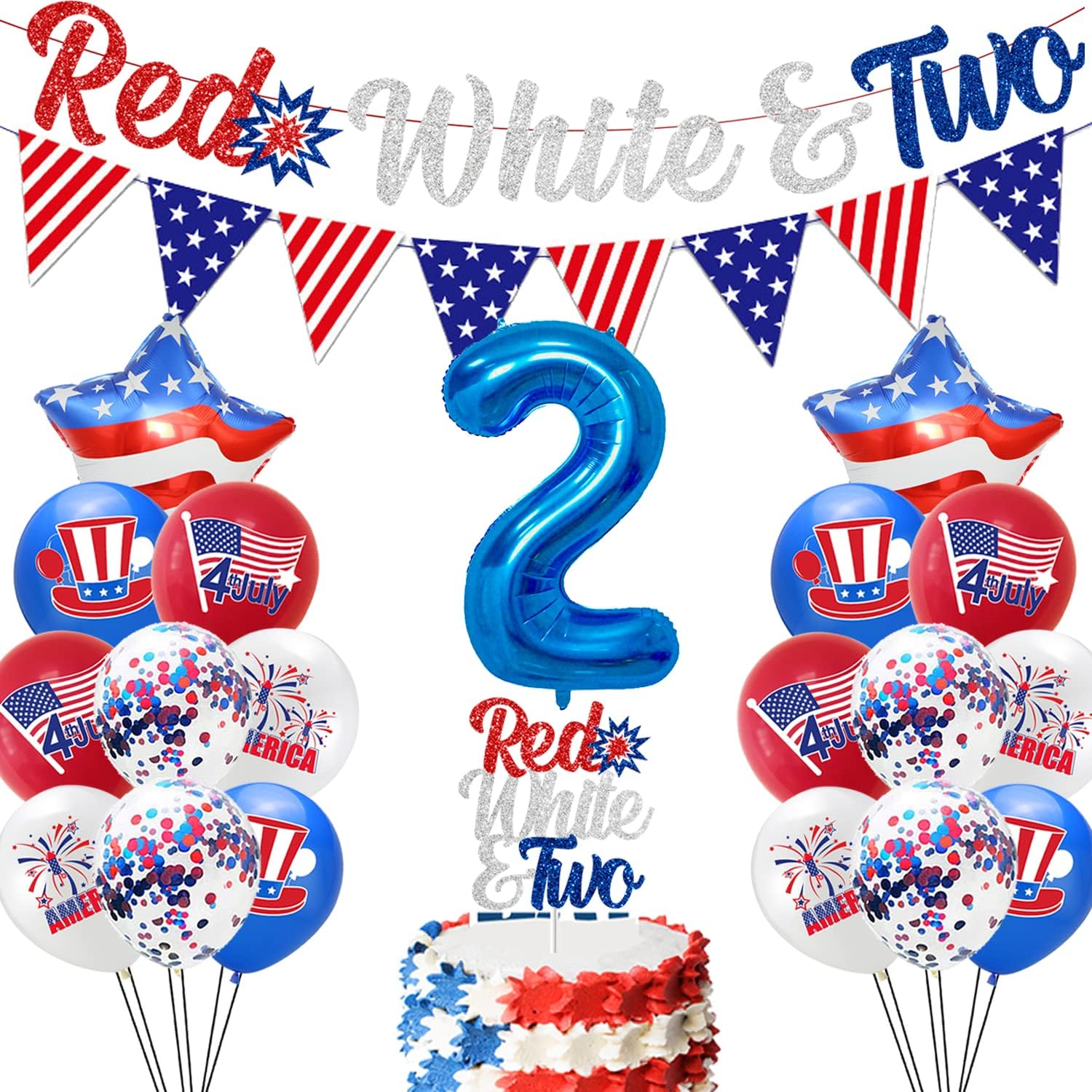 Amazon.com: Patriotic 2nd Birthday Red White & Two Birthday Decorations ...
