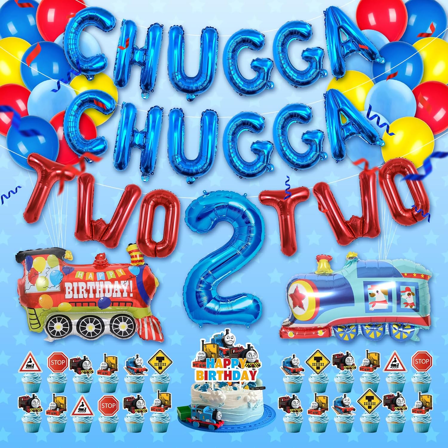 Amazon.com: 2nd Birthday Decorations For Boys Train Chugga Chugga Two ...