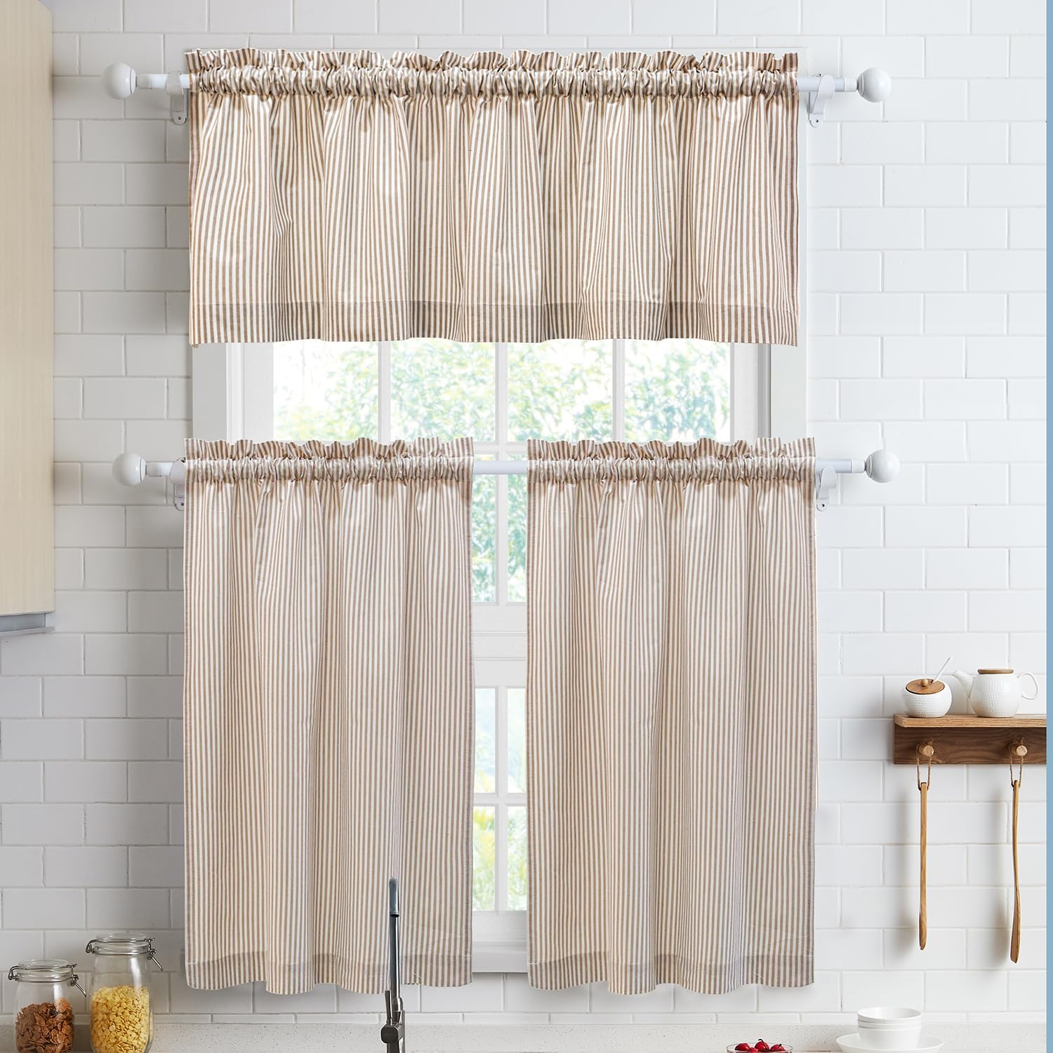 Amazon.com: July Joy 3-Piece Cotton Tier Curtains 36 Inches Long ...