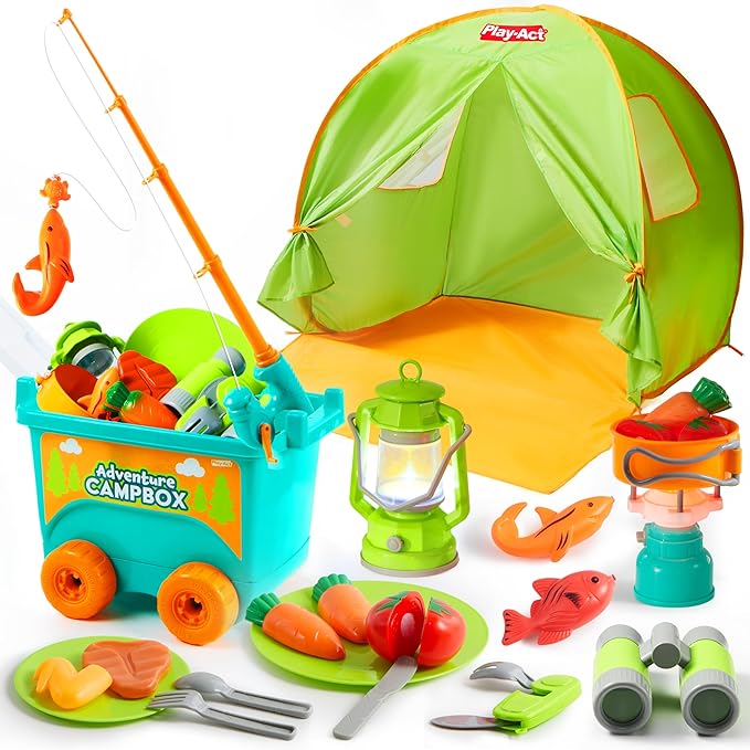 Amazon.com: Play-Act Kids Camping Set with Tent, Camping Wagon Toy ...
