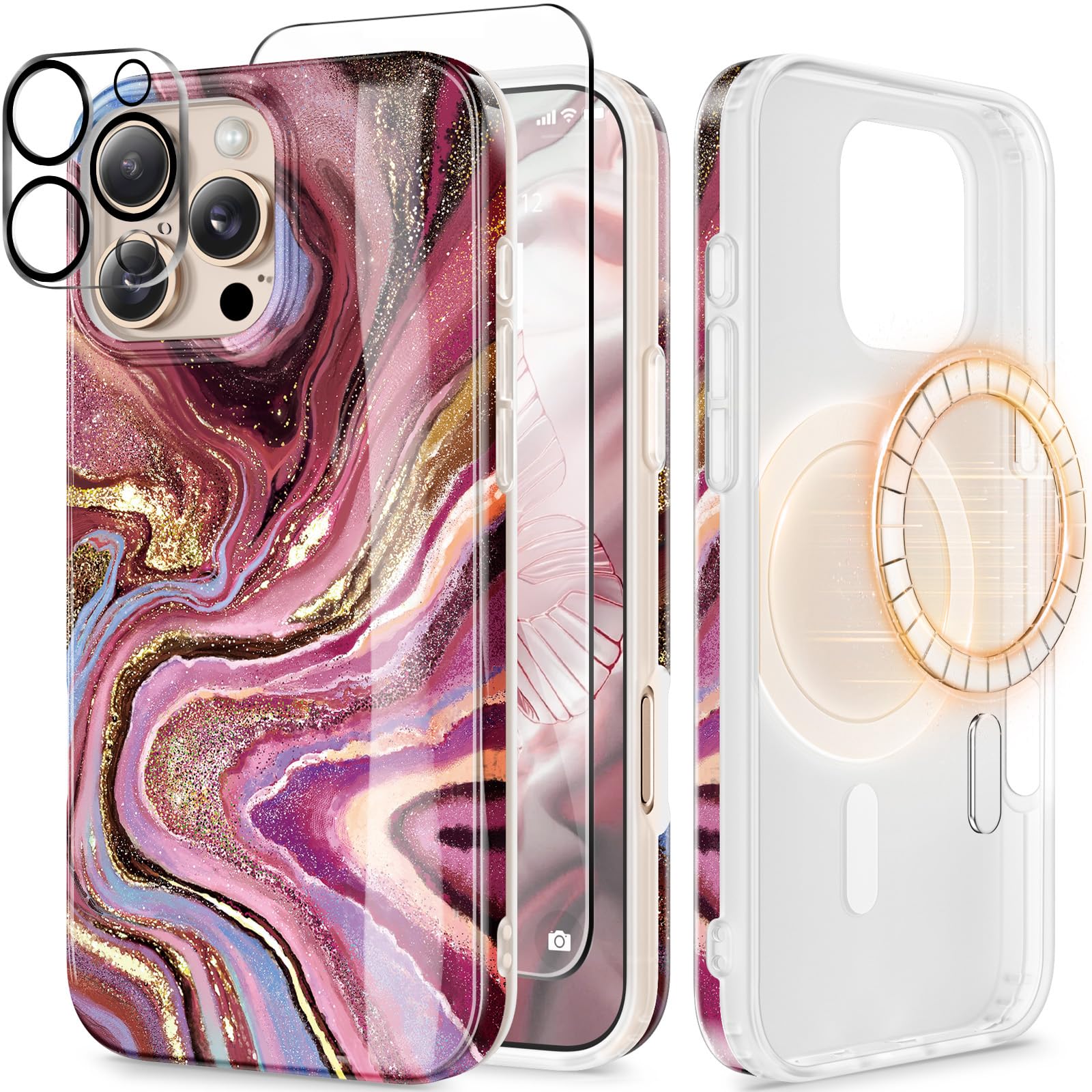 Amazon.com: GVIEWIN Marble for iPhone 16 Pro Case Compatible with MagSafe, [with Screen ...