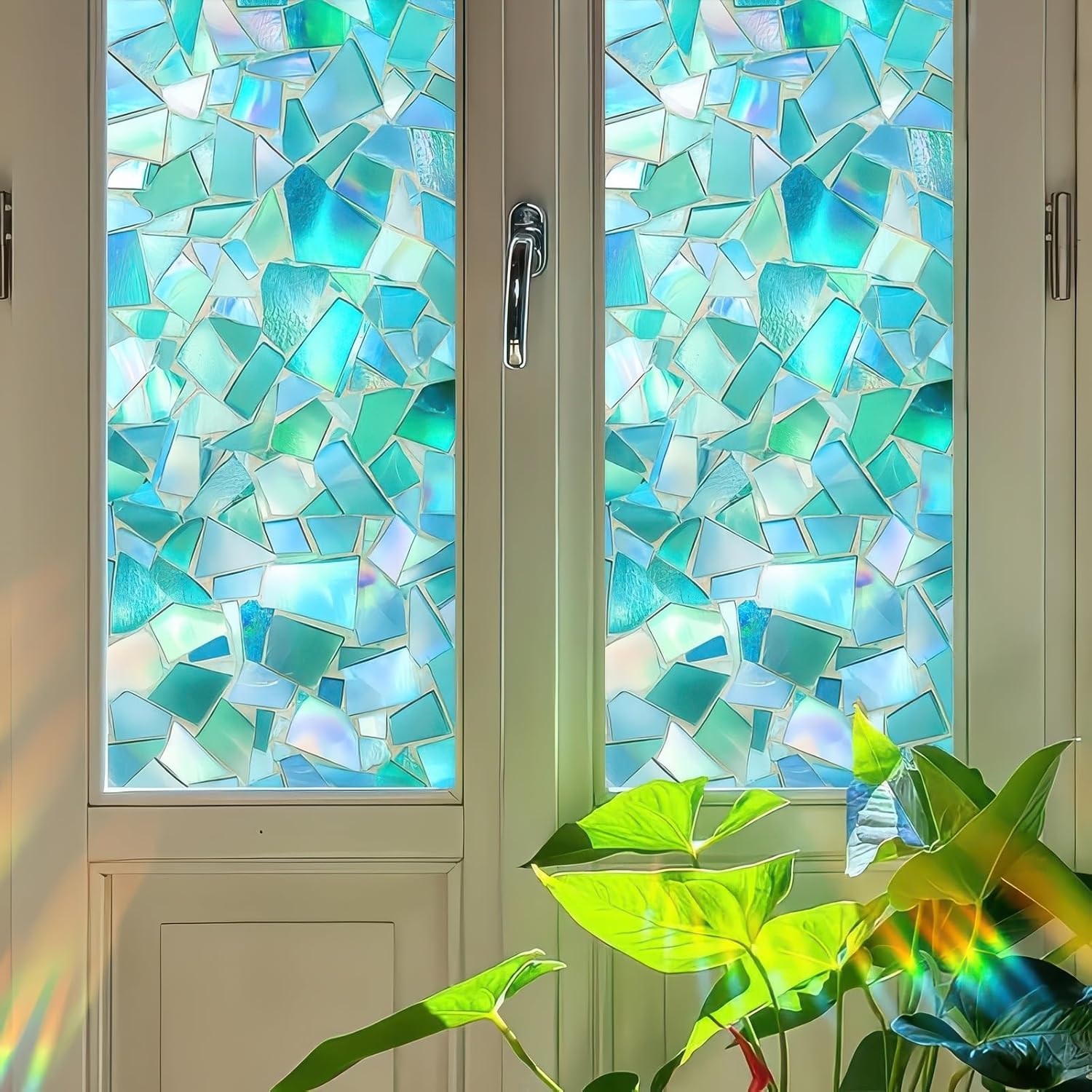 Amazon.com: HOMETITUTE Stained Glass Window Film Blue Geometry Window ...